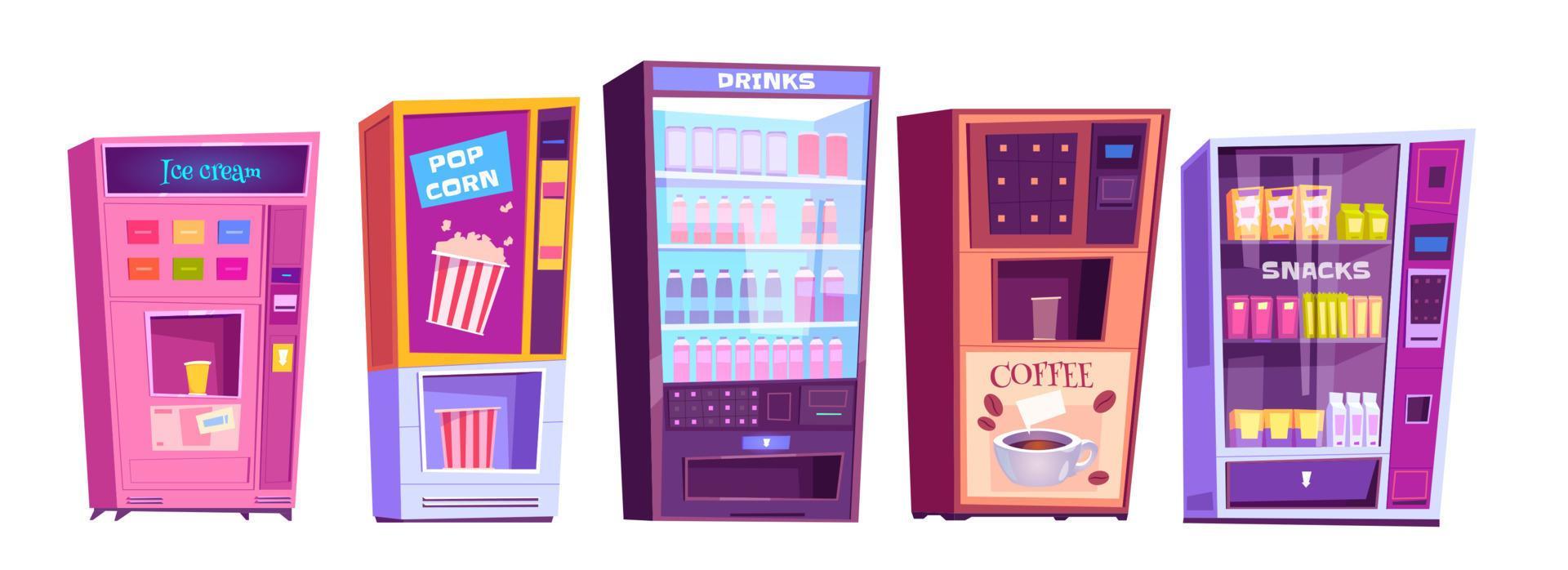 Vending machines with snacks and drinks icons set 15370204 Vector Art at Vecteezy
