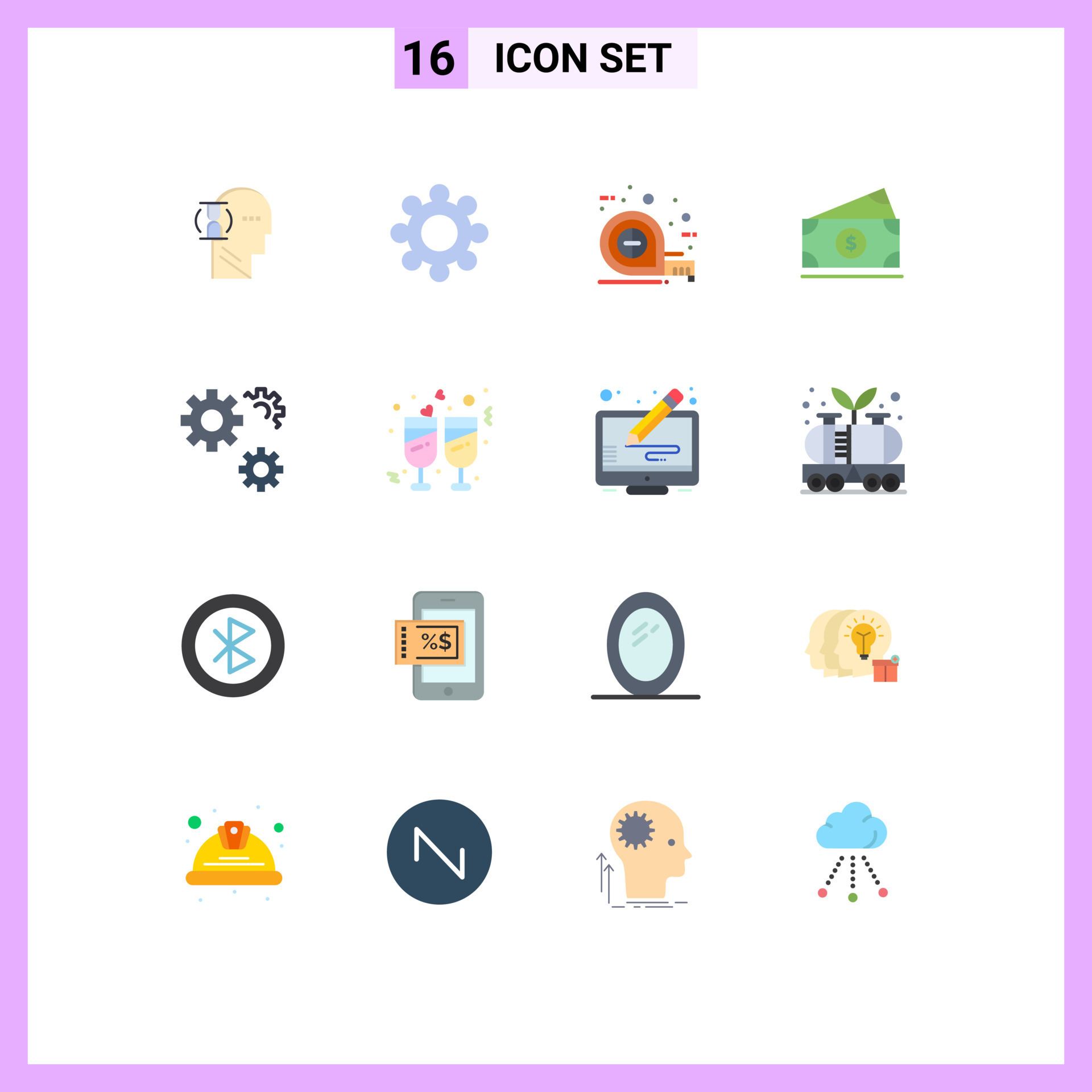 Editable Vector Line Pack Of 16 Simple Flat Colors Of Preferences Configuration Tape Usa Money