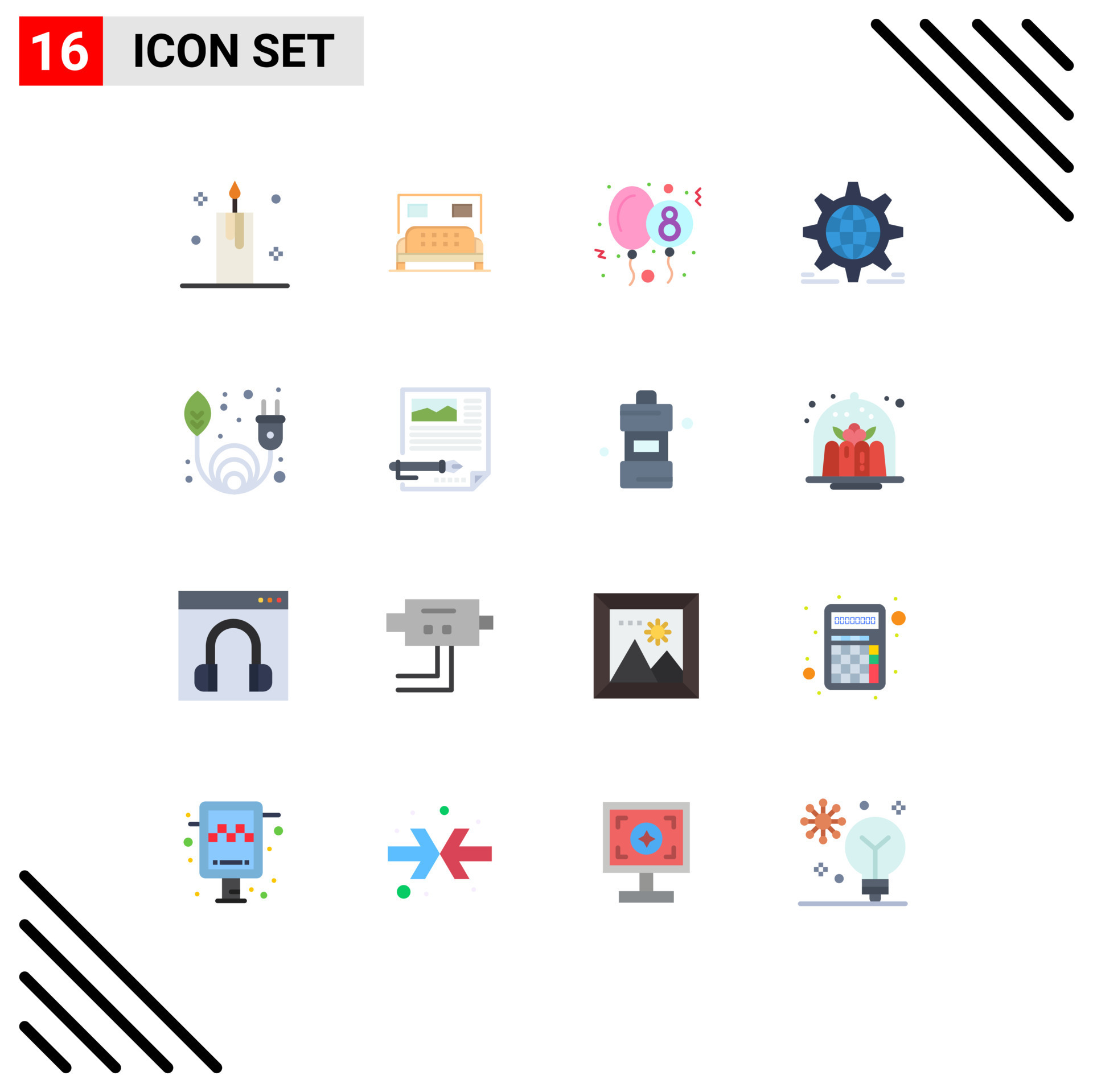 Stock Vector Icon Pack Of 16 Line Signs And Symbols For Web World