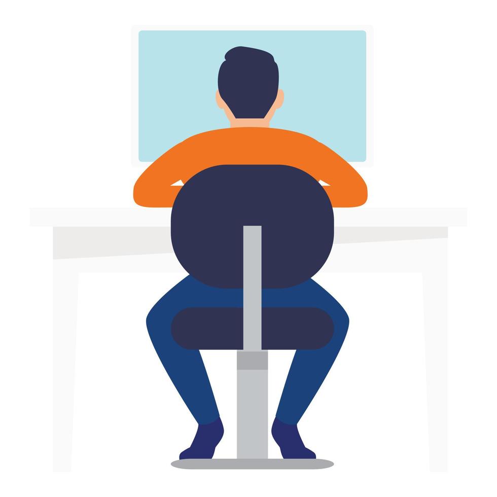 Man at computer icon, flat style 15384789 Vector Art at Vecteezy