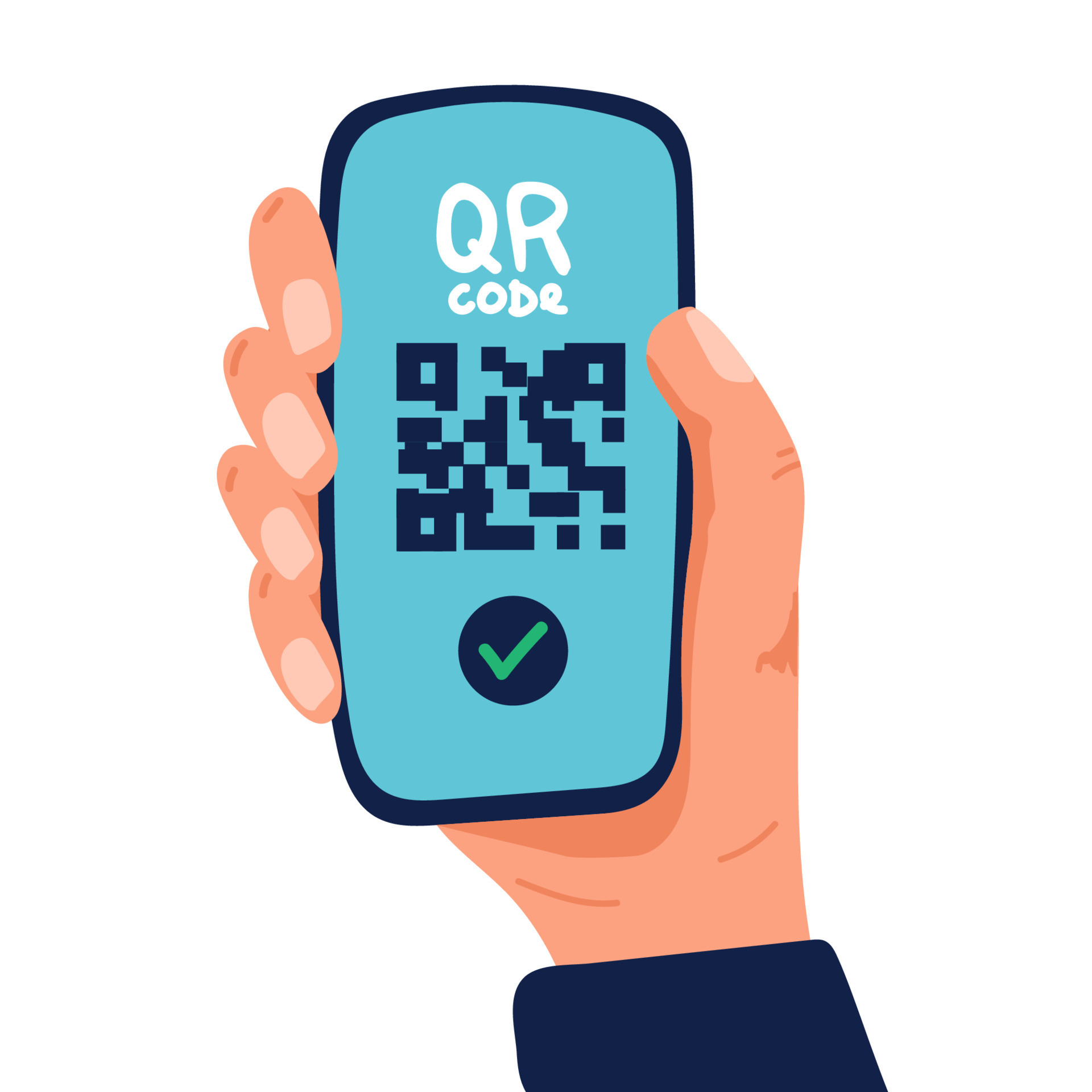 Qr Code Scanning Icon In Smartphone Hand Holding Mobile Phone In Line Style Barcode Scanner