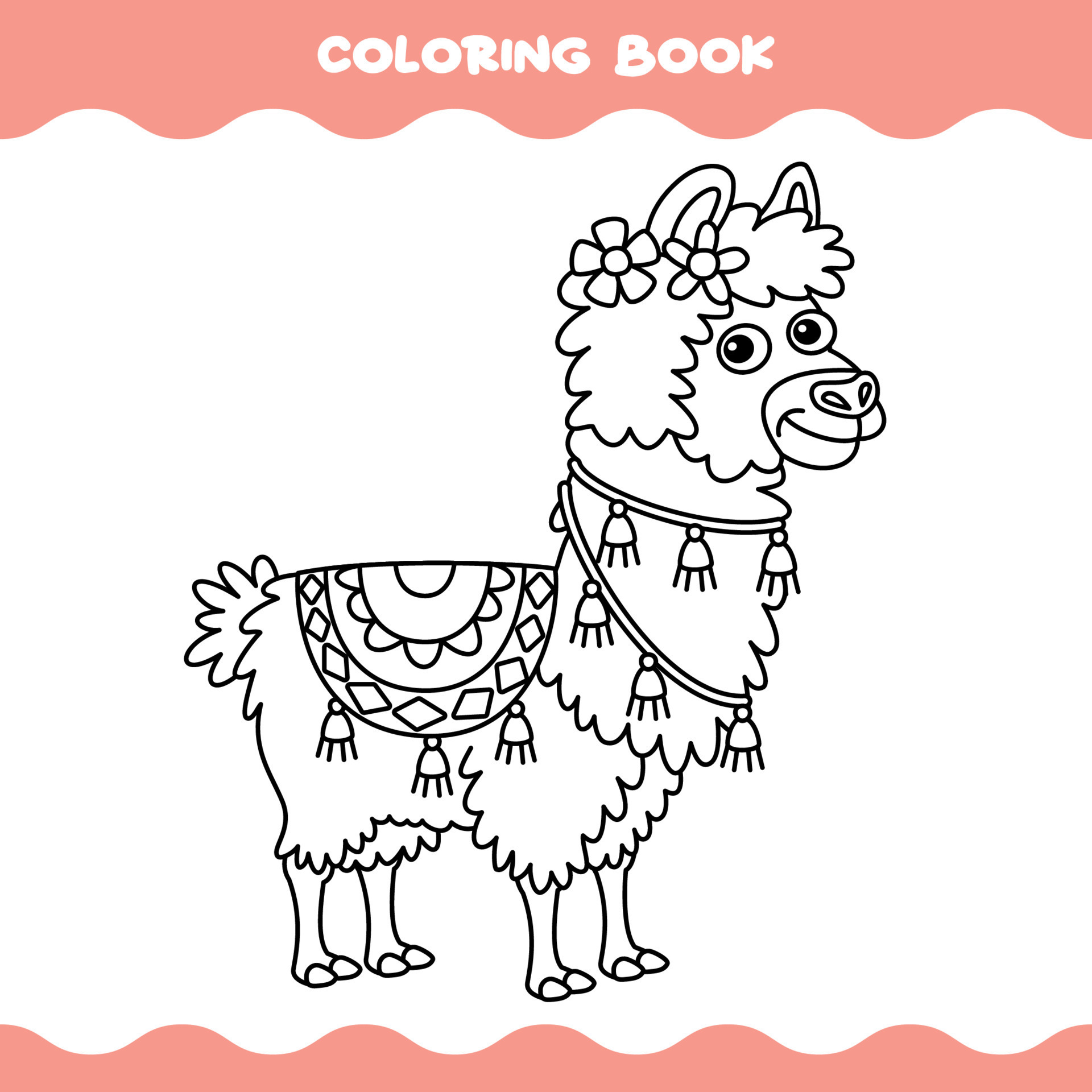 página para colorear con llama de dibujos animados 15391890 Vector en ...