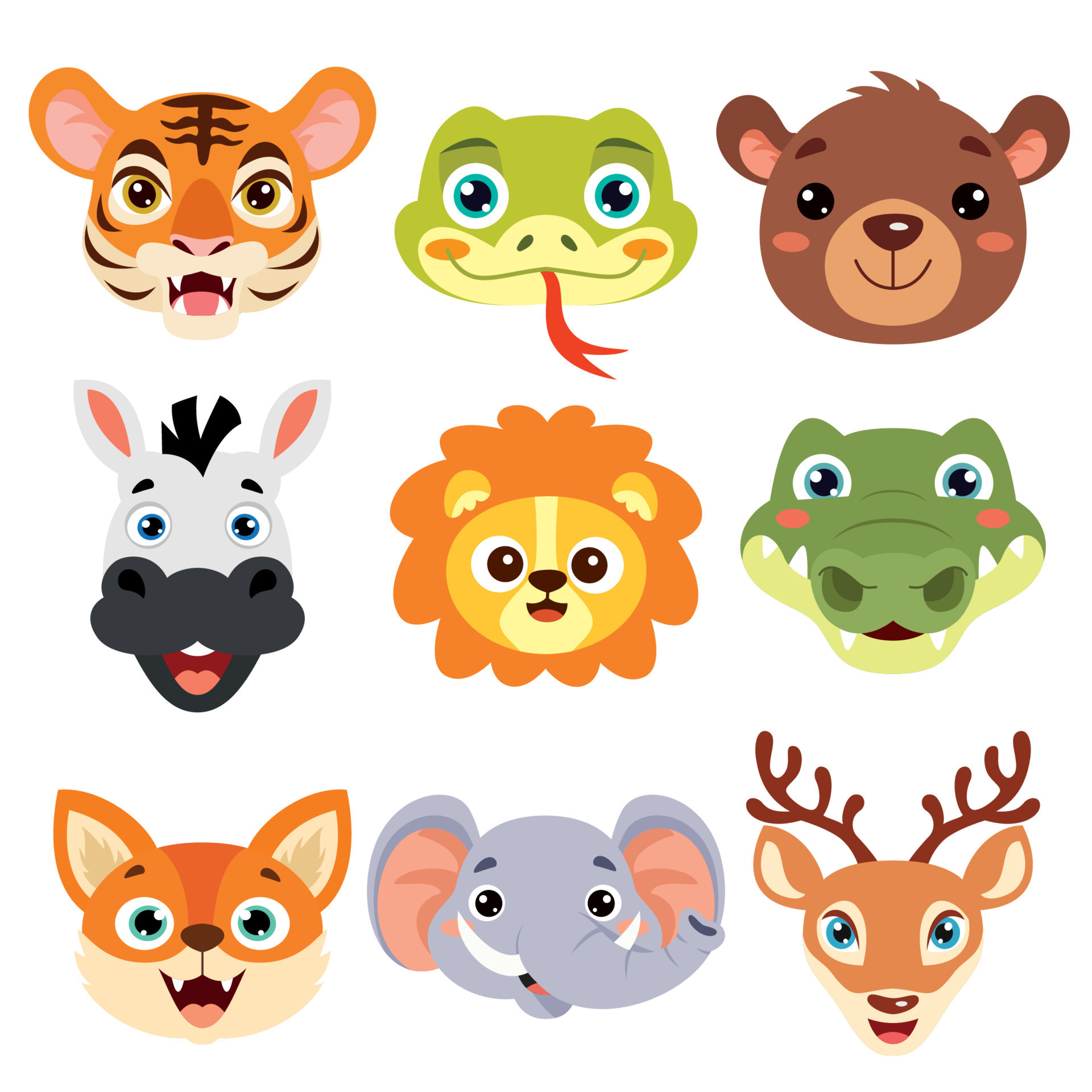 Set Of Cartoon Animal Heads 15391910 Vector Art at Vecteezy