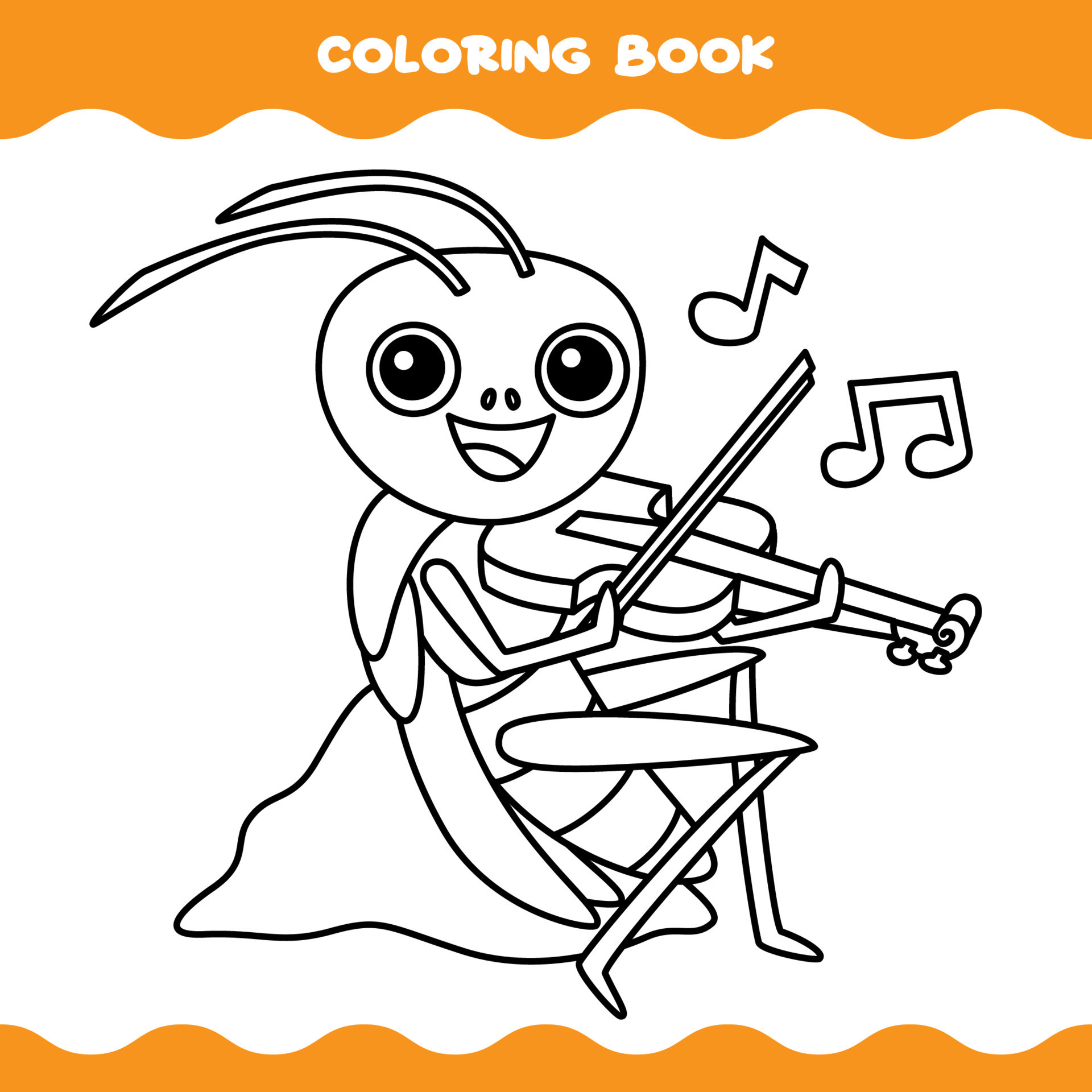 Coloring Page With Cartoon Grasshopper 15391973 Vector Art At Vecteezy