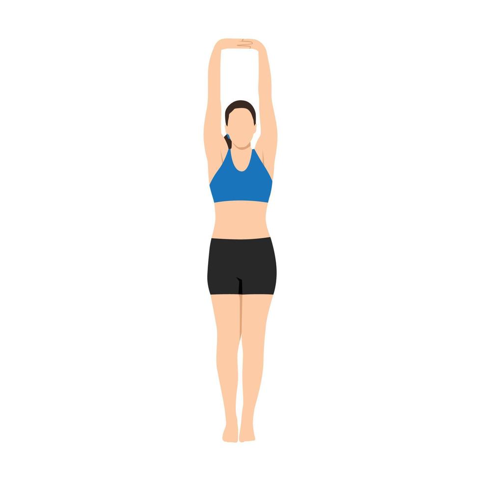 Woman doing Palm Tree Pose, Upward Hand Stretch Pose, Upward Salute ... Woman doing Palm Tree Pose, Upward Hand Stretch Pose, Upward Salute ...