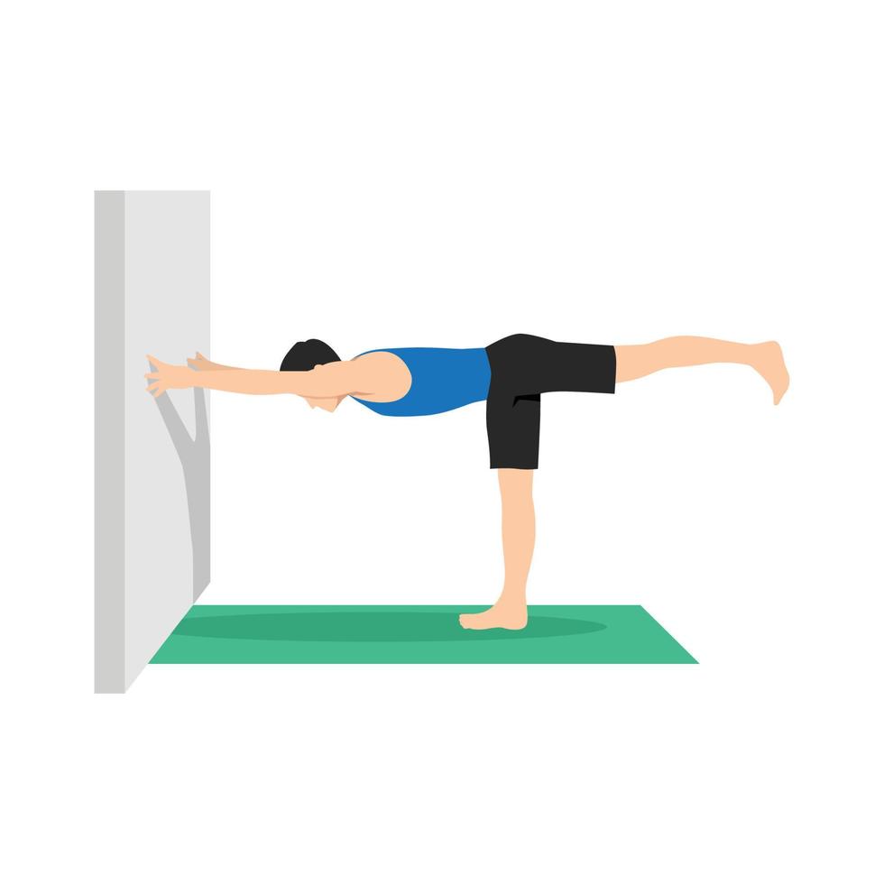 Man doing warrior III pose virabhadrasana III to the wall exercise ... Man doing warrior III pose virabhadrasana III to the wall exercise ...
