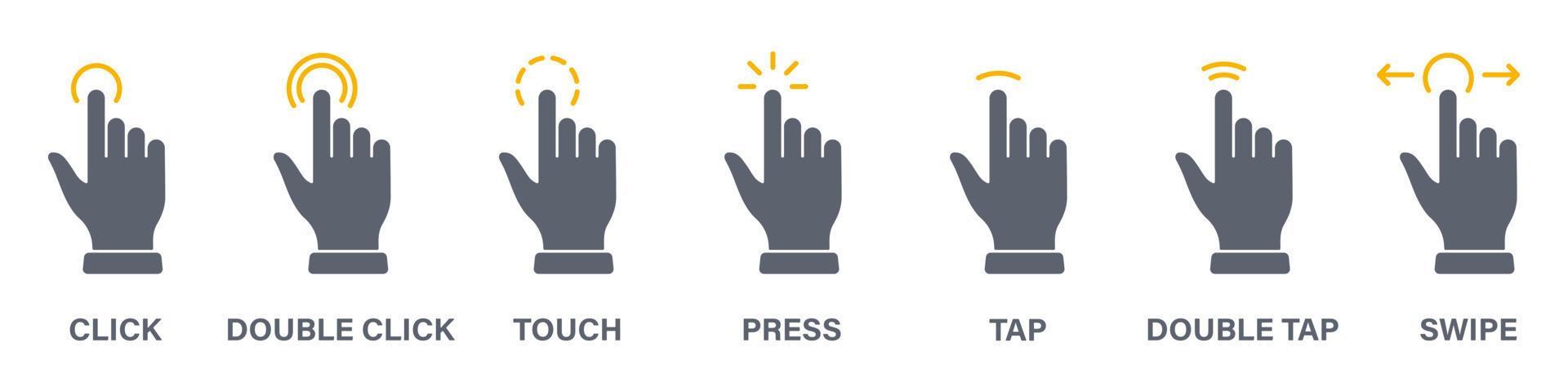 Hand Finger Touch, Swipe, Click, Press and Tap Silhouette Icon Set ... Hand Finger Touch, Swipe, Click, Press and Tap Silhouette Icon Set ...
