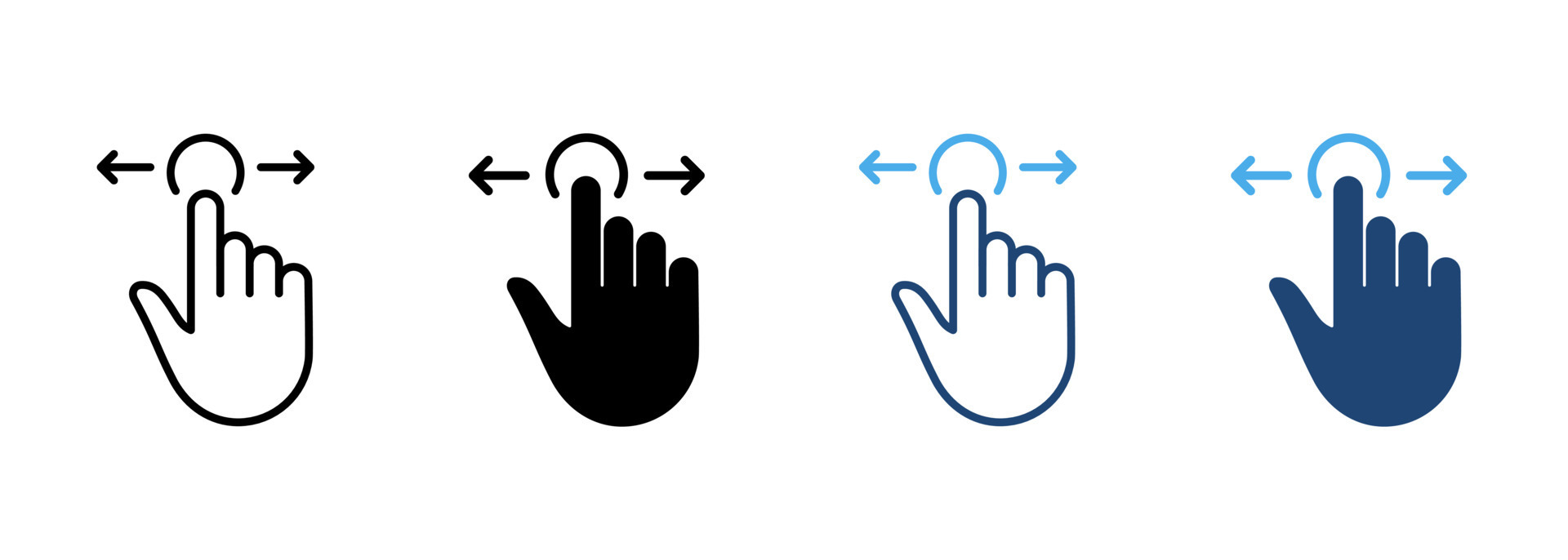 Swipe Gesture Line and Silhouette Color Icon Set. Hand Cursor of ... Swipe Gesture Line and Silhouette Color Icon Set. Hand Cursor of ...