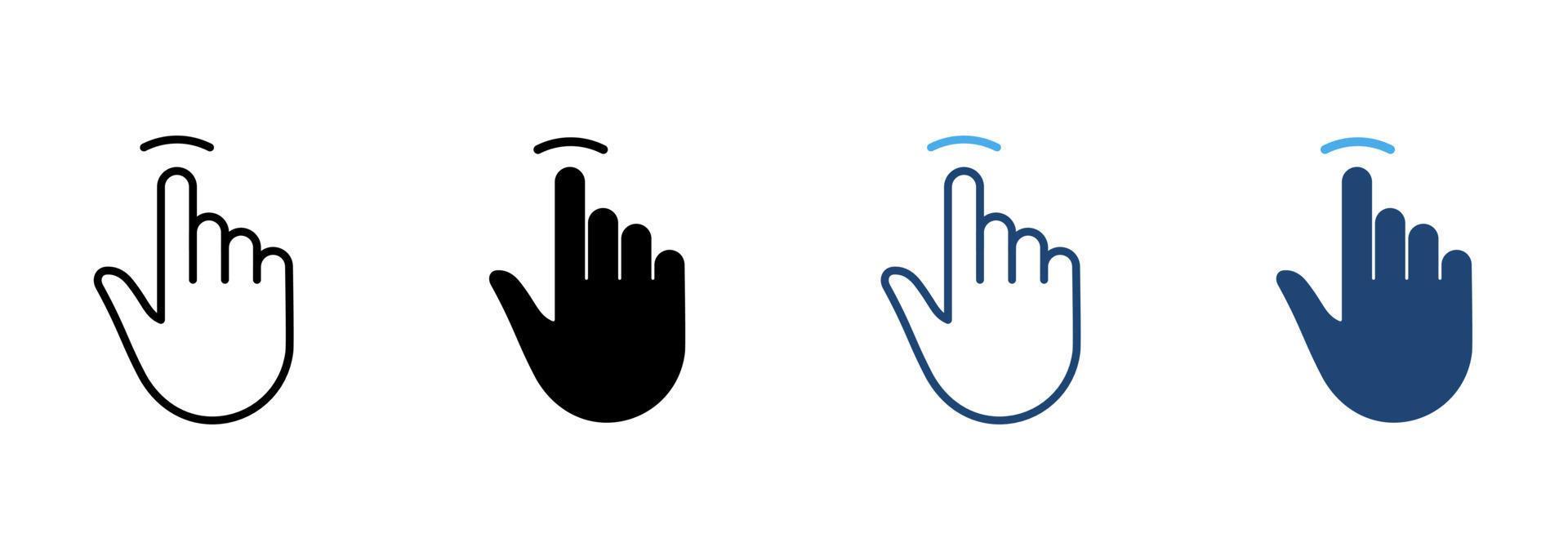Tap Gesture Line and Silhouette Color Icon Set. Hand Cursor of Computer Mouse Pictogram. Pointer ...