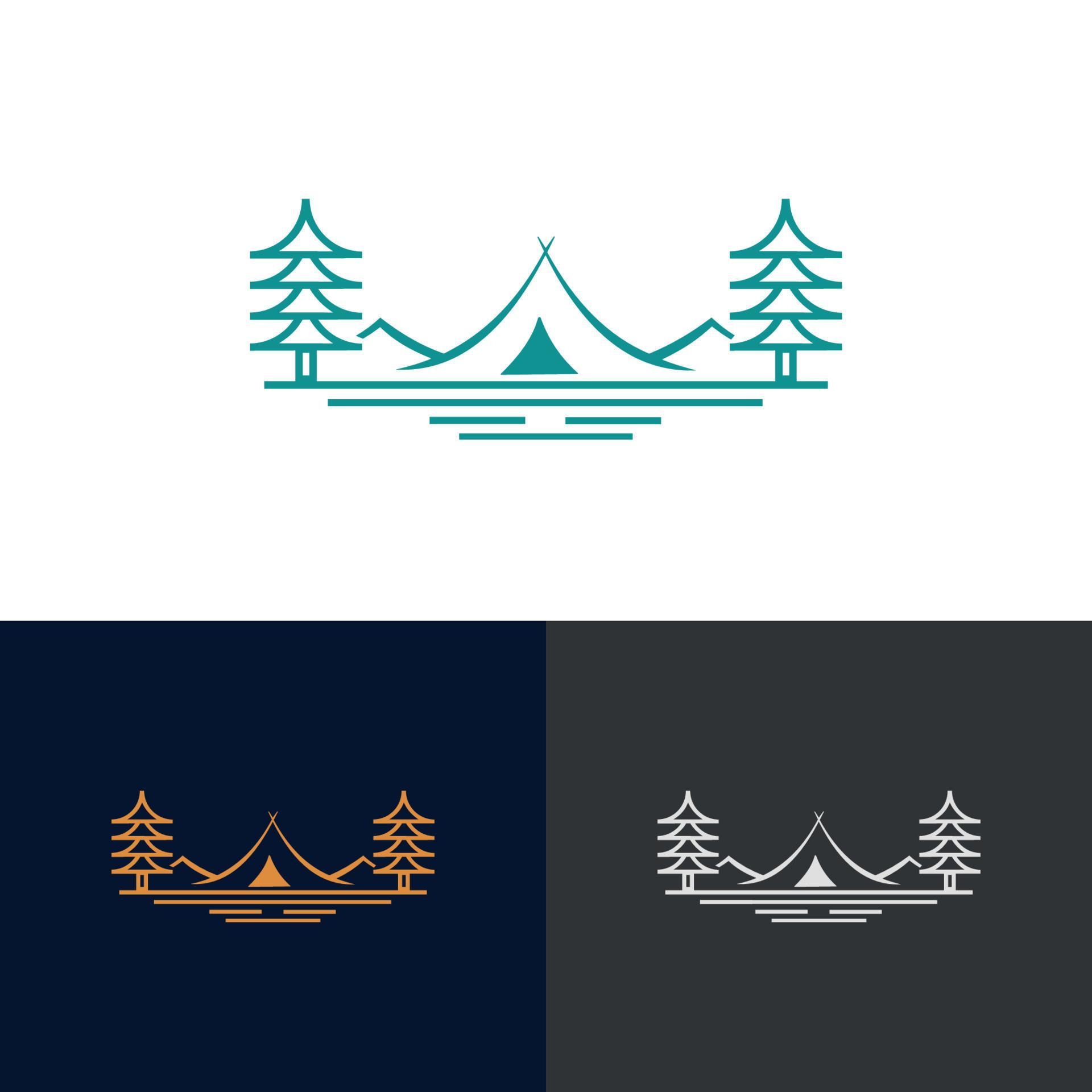 Camping Logo Vector Line Style Retro Summer Camp Badge Graphic Logo
