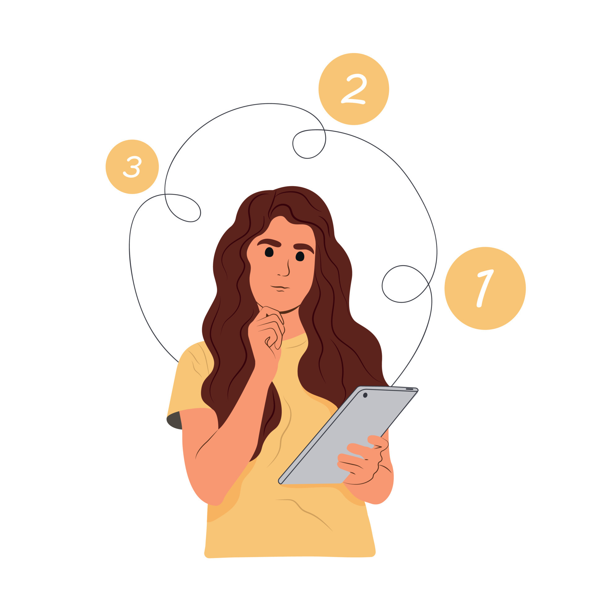 A person looks at the sequence of his affairs and tasks. A young pensive girl makes a to-do list ...