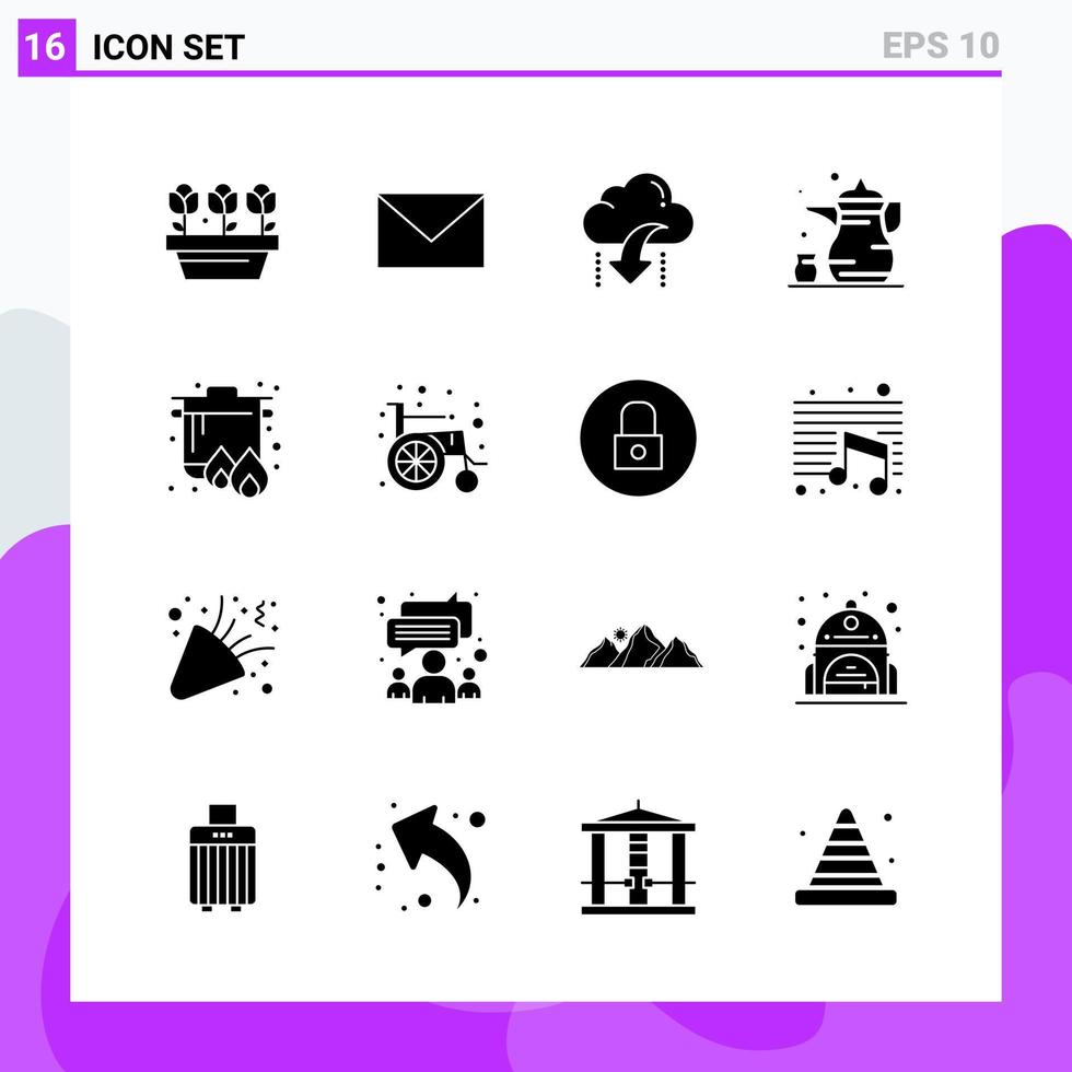 Set of 16 icons in solid style Creative Glyph Symbols for Website ...