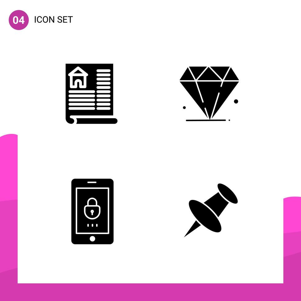 Glyph Icon set Pack of 4 Solid Icons isolated on White Background for ...