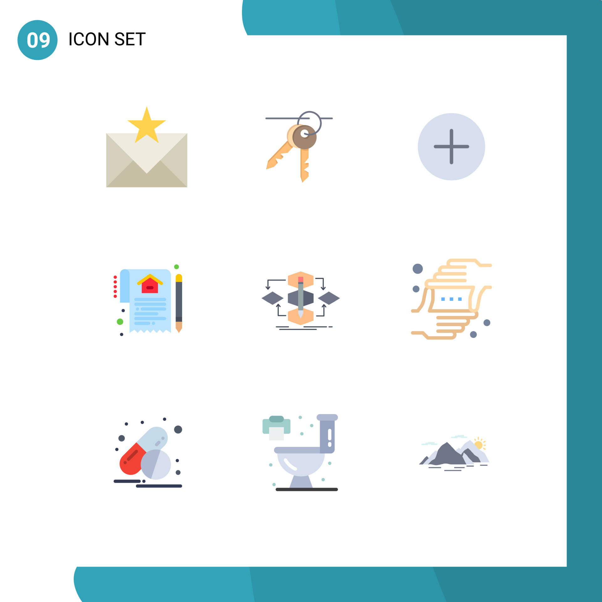 9 Universal Flat Color Signs Symbols Of Algorithm Deal Keys House