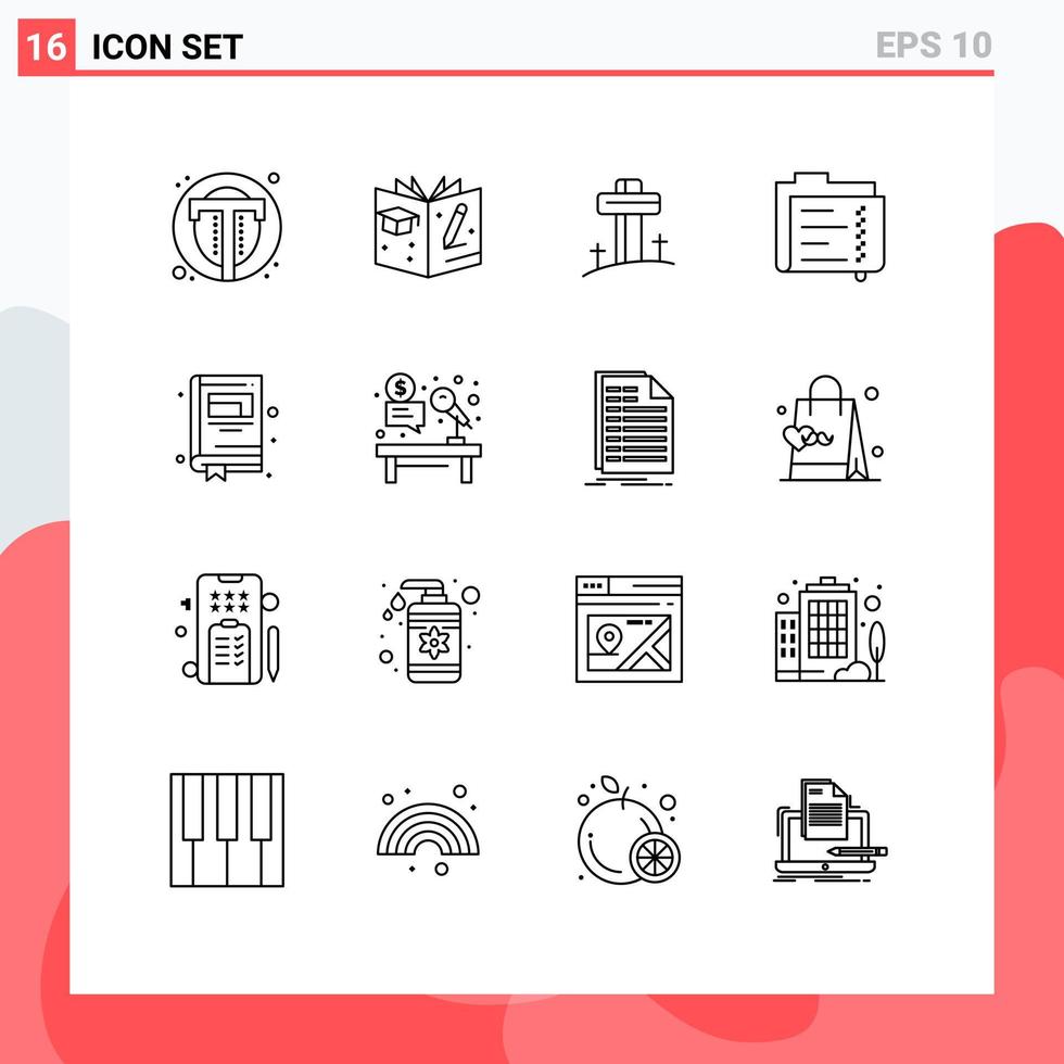 Stock Vector Icon Pack of 16 Line Signs and Symbols for education file ...