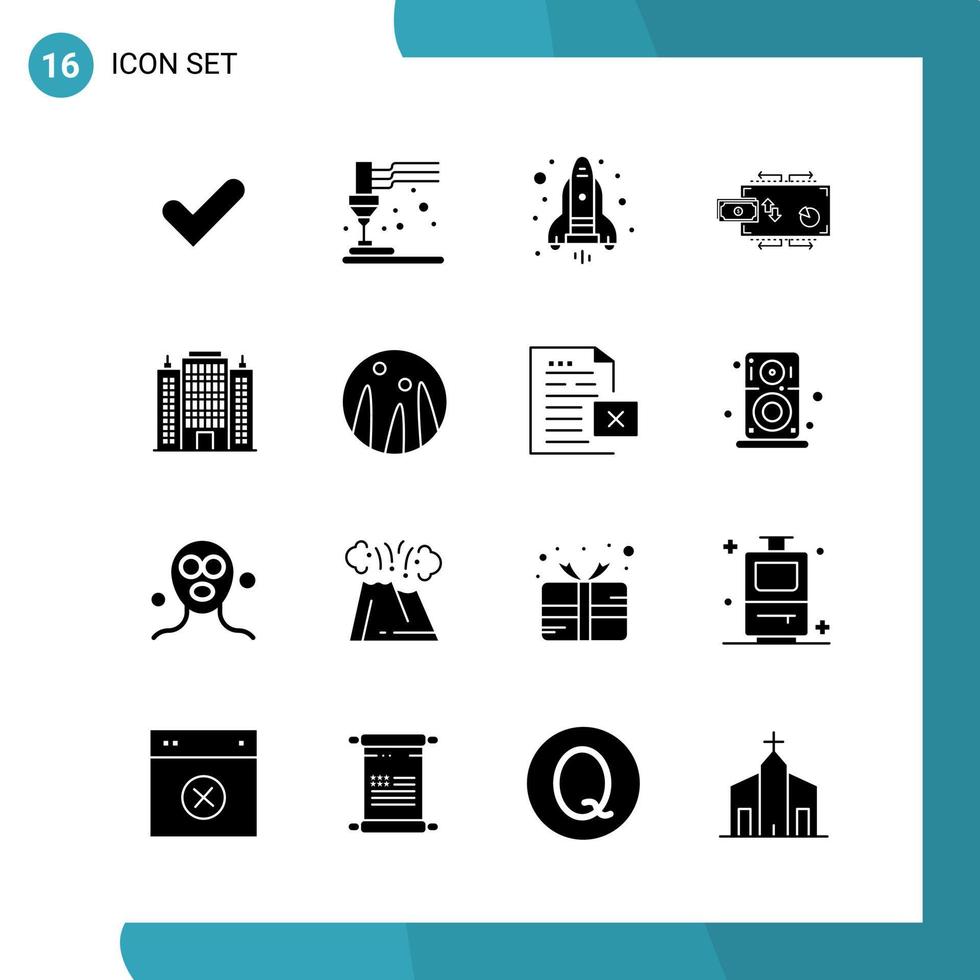 Vector Pack of 16 Glyph Symbols Solid Style Icon Set on White ...