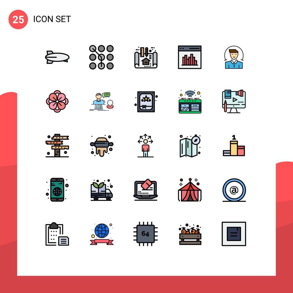25 Universal Filled Line Flat Color Signs Symbols Of User Communication Security Coding Scheme