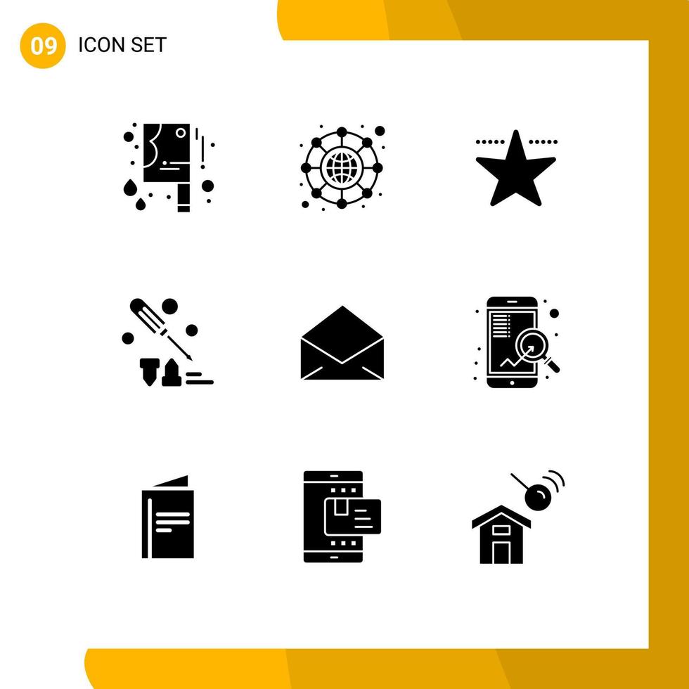 Group of 9 Solid Glyphs Signs and Symbols for fast message star mail ...