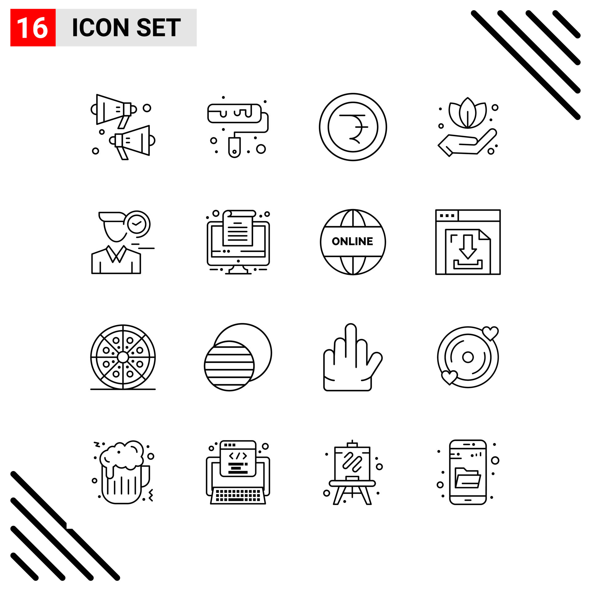 Pixle Perfect Set Of 16 Line Icons Outline Icon Set For Webite Designing And Mobile Applications