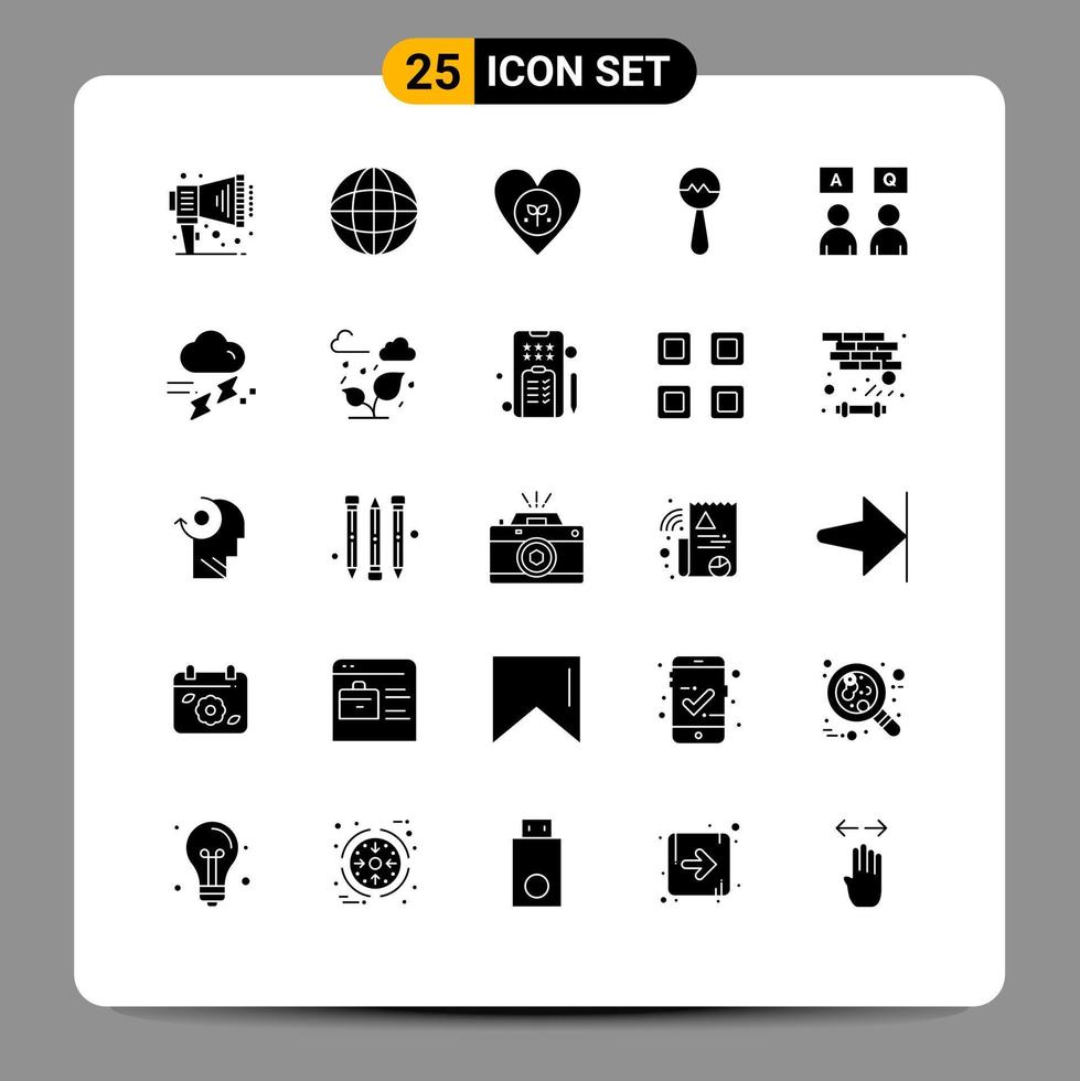 Mobile Interface Solid Glyph Set of 25 Pictograms of qa education favorite answers maracas ...