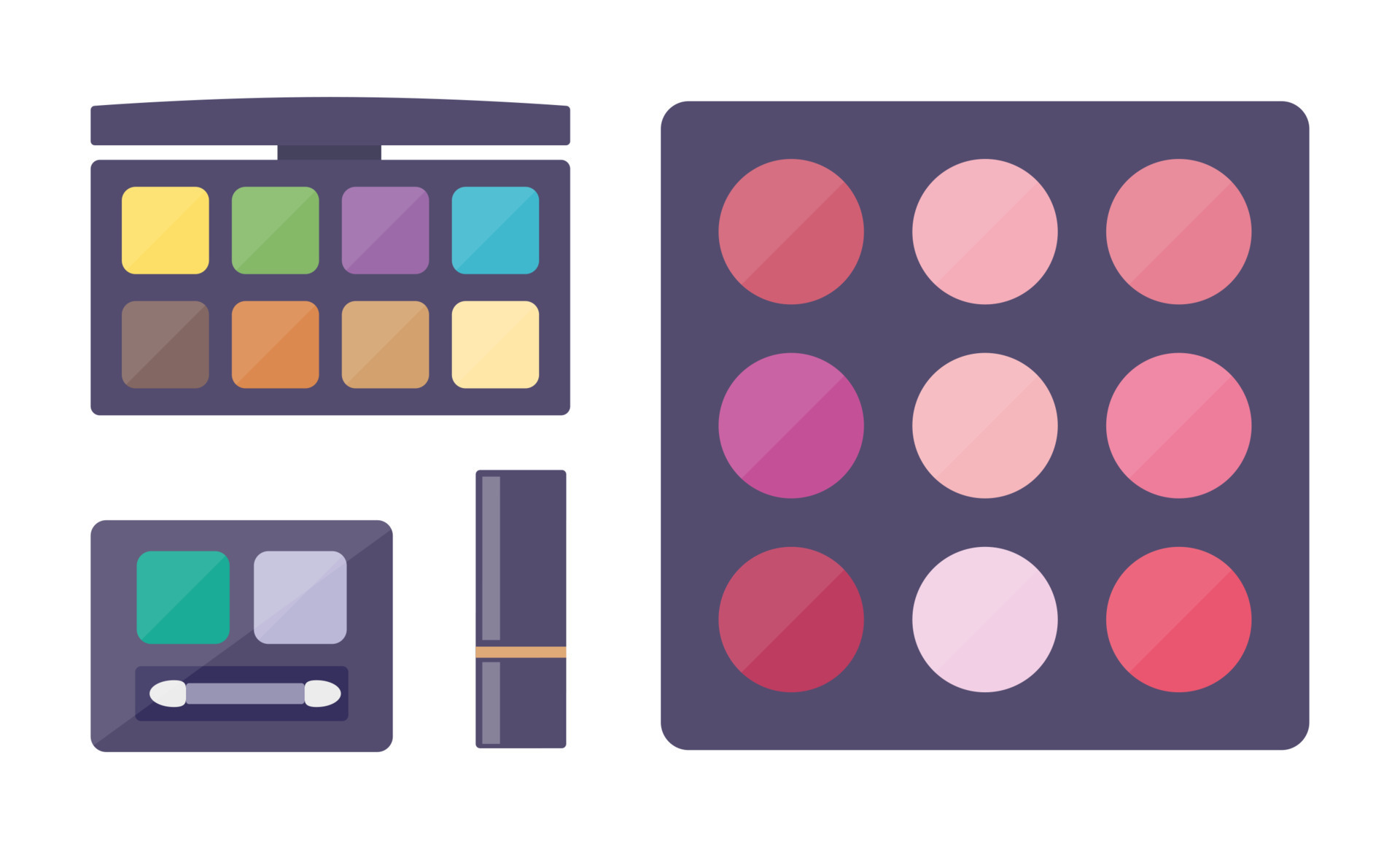 Various Eyeshadow Palettes And Lipstick Decorative Cosmetics Set Make Up Vector Illustration