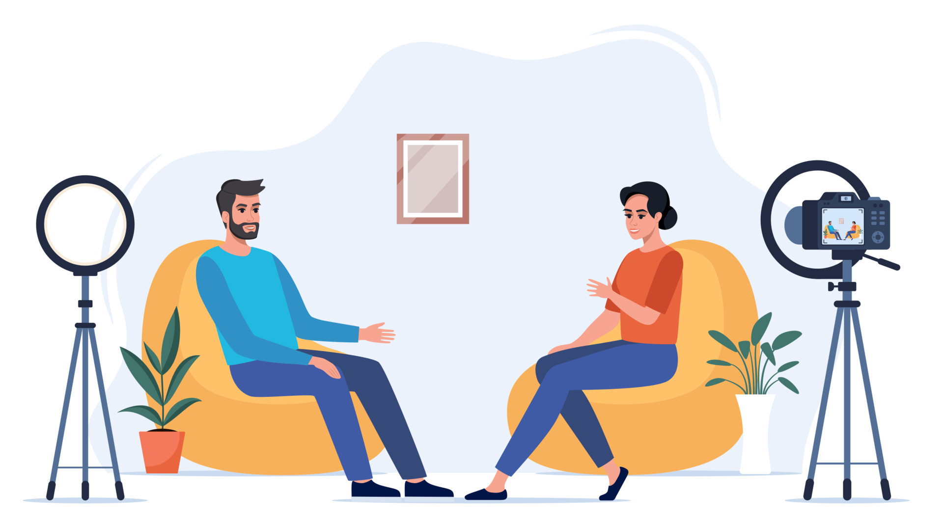 Two bloggers recording video. Adult persons having an emotional ... Two bloggers recording video. Adult persons having an emotional ...