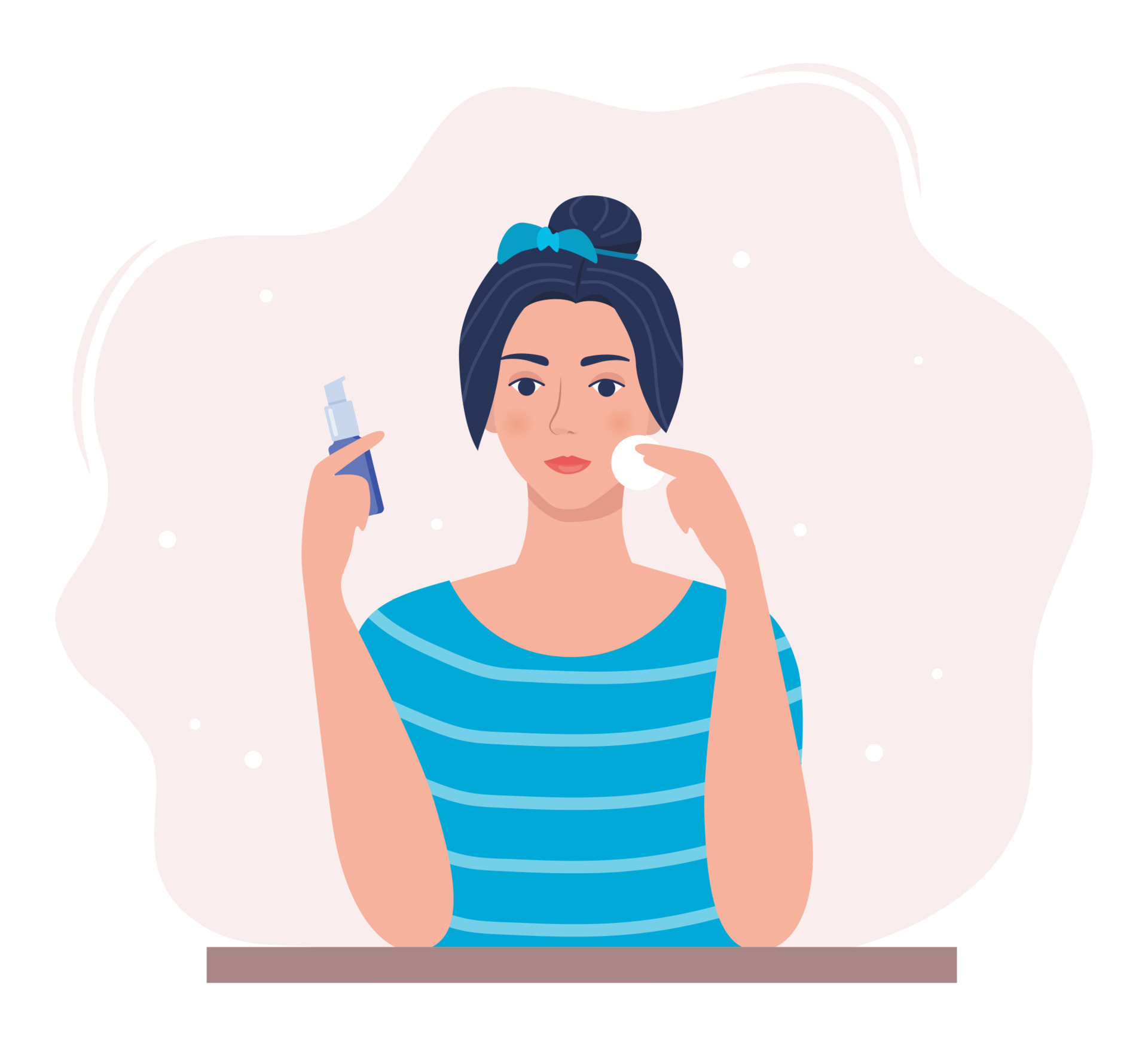 Young Woman Cleaning Her Face With Cotton Pad Holding Cleaning Lotion