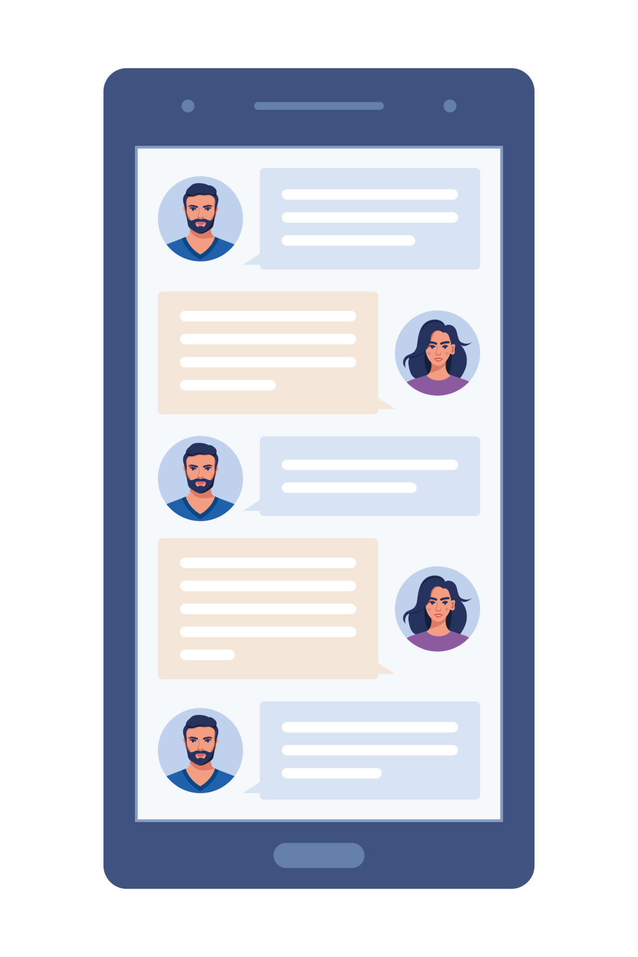 Dialogue men and women in the messenger on the smartphone screen ... Dialogue men and women in the messenger on the smartphone screen ...