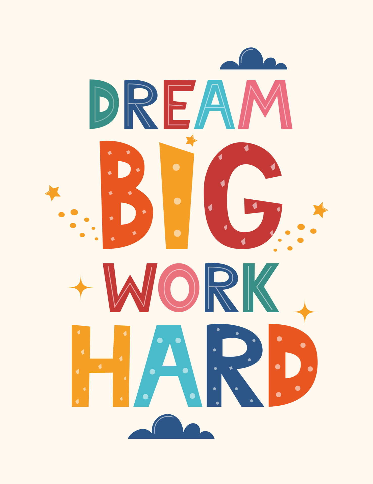 Dream big work hard. Hand drawn motivation lettering phrase for poster, logo, greeting card ...