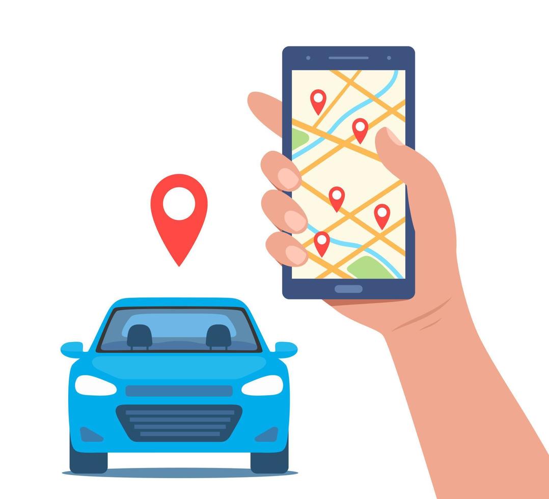 Online car sharing service controlled via smartphone app. Phone with ... Online car sharing service controlled via smartphone app. Phone with ...