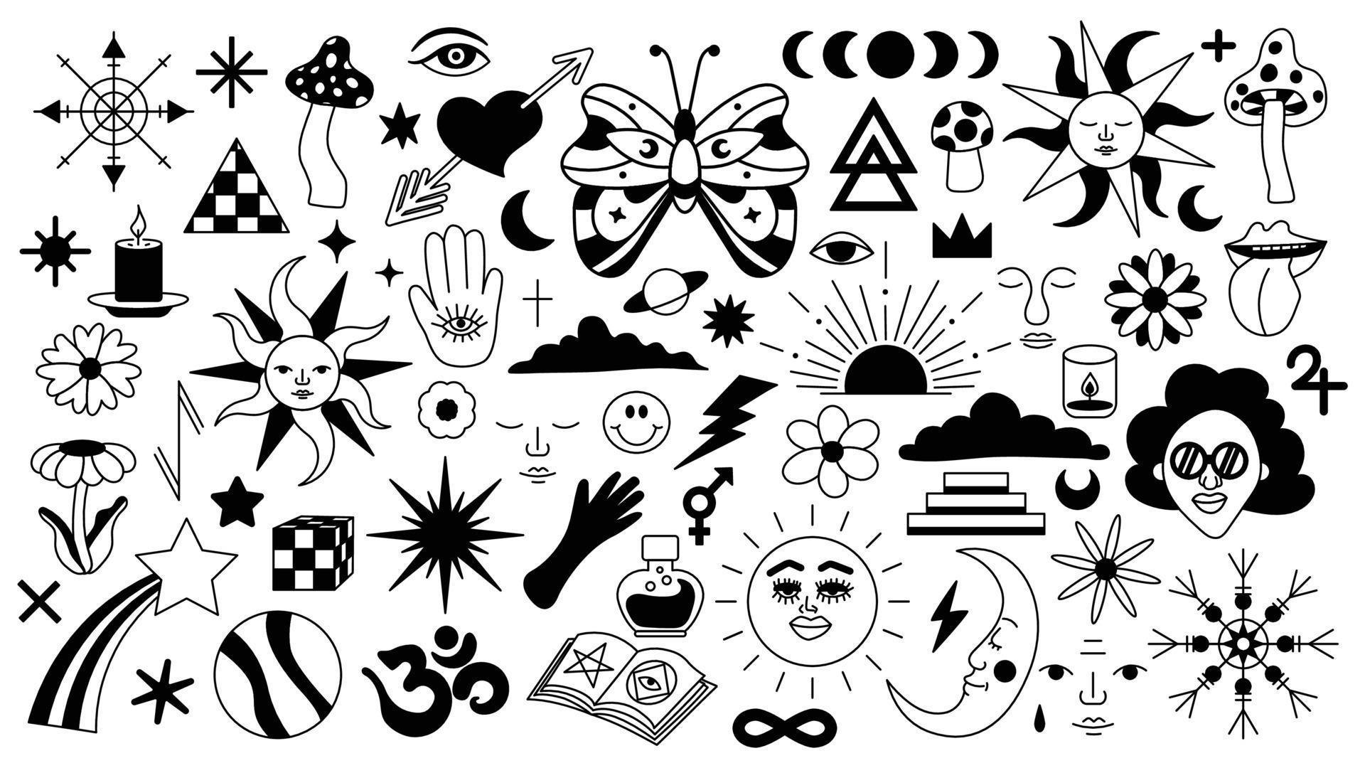 Magic Background In Retro Style With Hand Drawn Elements Decorative