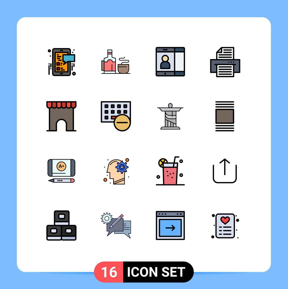 Set Of 16 Vector Flat Color Filled Lines On Grid For Shop Institute Building Mobile Building