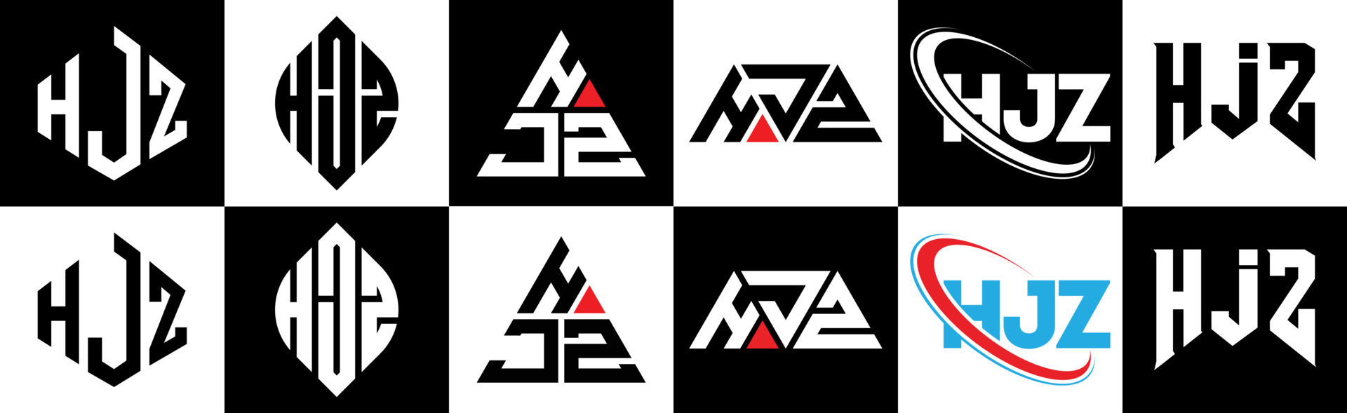 HJZ letter logo design in six style. HJZ polygon, circle, triangle, hexagon, flat and simple ...