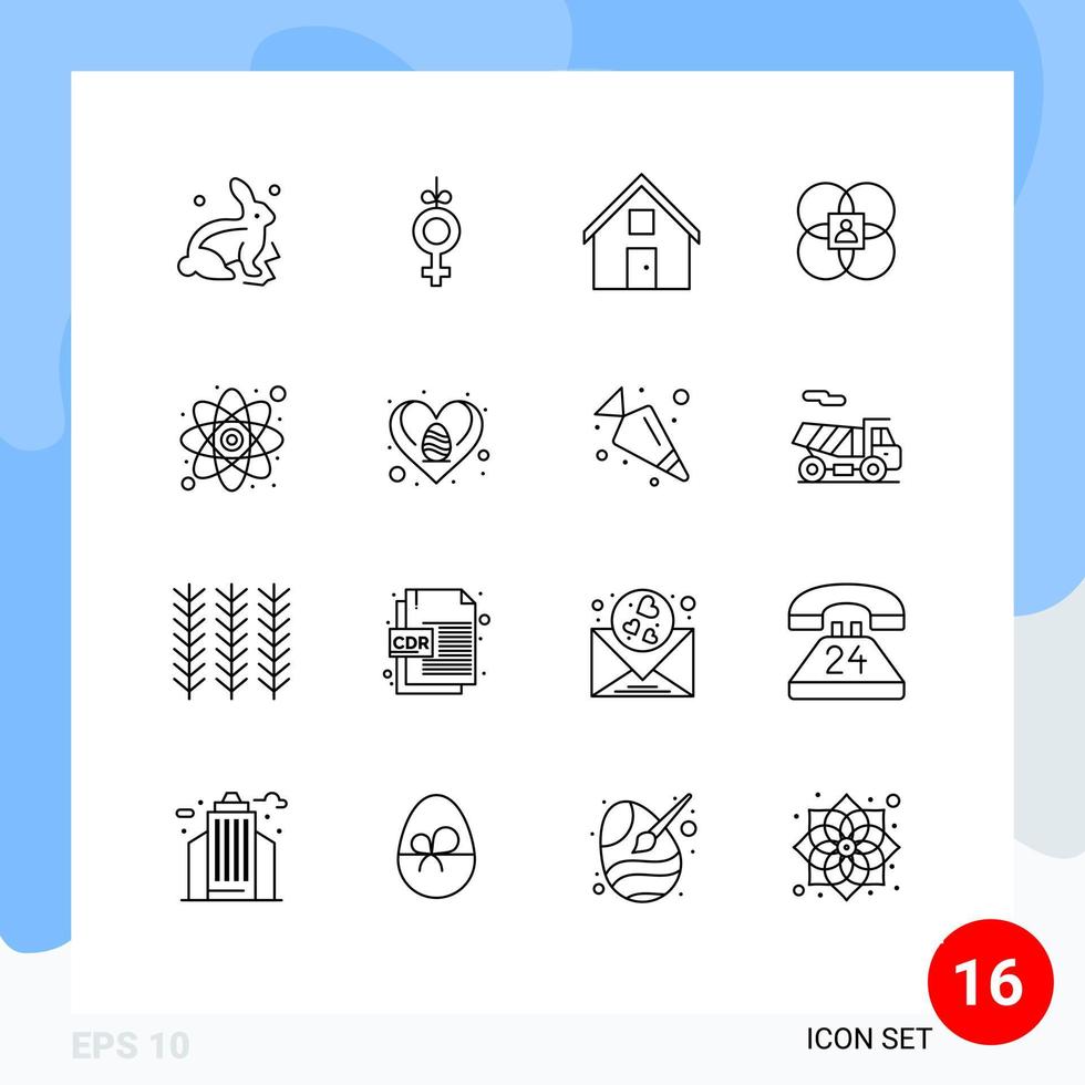 Pictogram Set Of 16 Simple Outlines Of Atom Model Contact Us Human Character Editable Vector