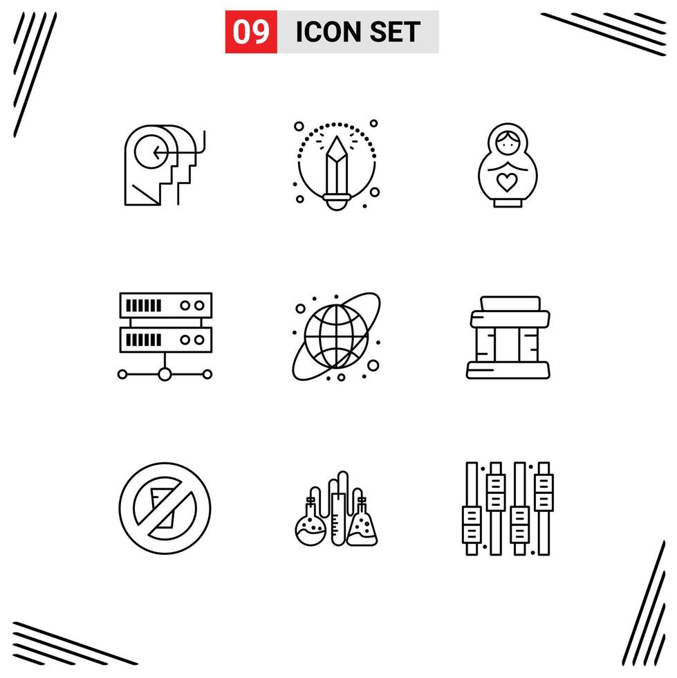 Pack Of 9 Creative Outlines Of Landmark Circular Grid Mother Circular Database Server Editable