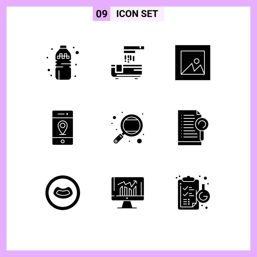 Mobile Interface Solid Glyph Set of 9 Pictograms of school learning layout knowledge pin ...