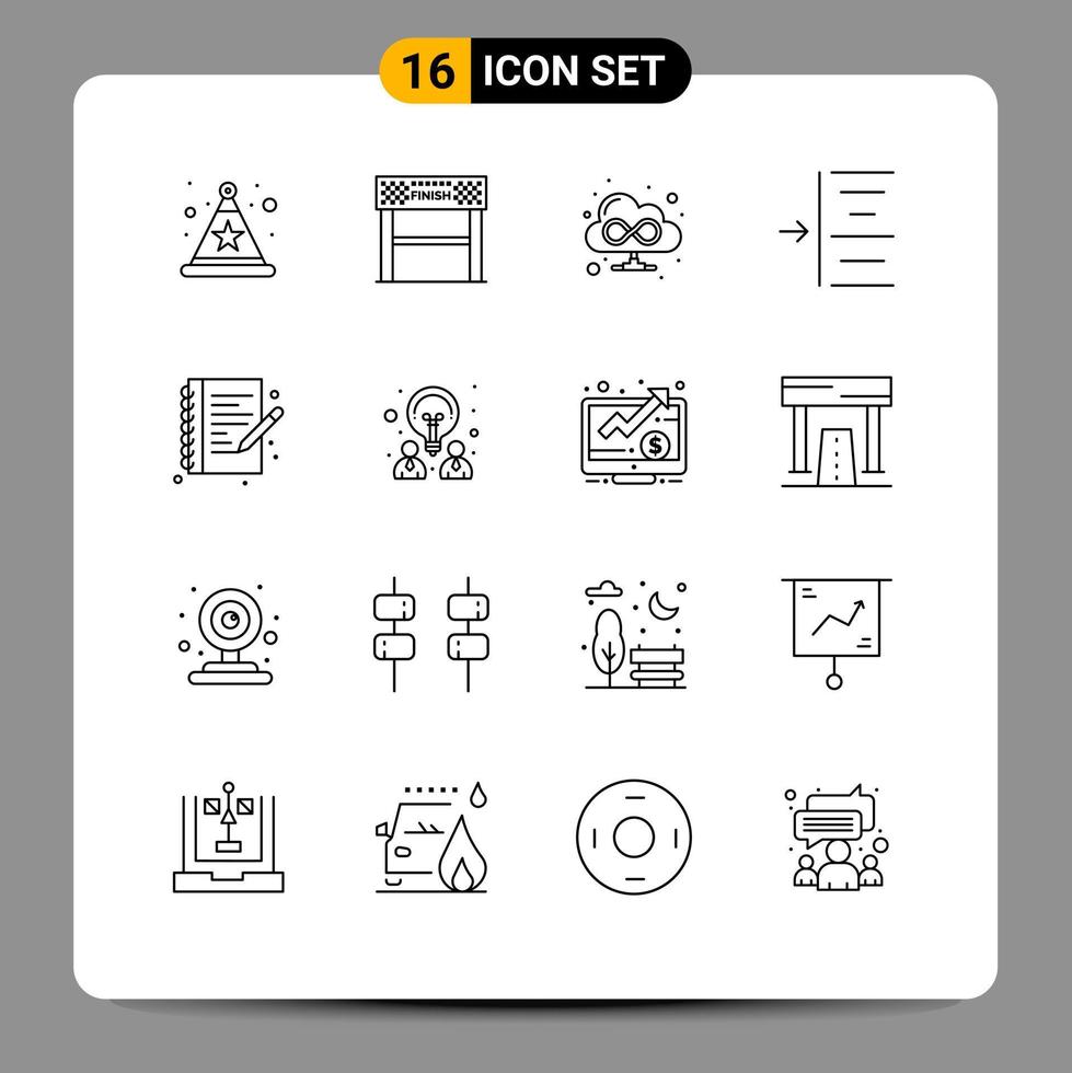 Modern Set of 16 Outlines Pictograph of note book hobby browser hobbies left Editable Vector ...