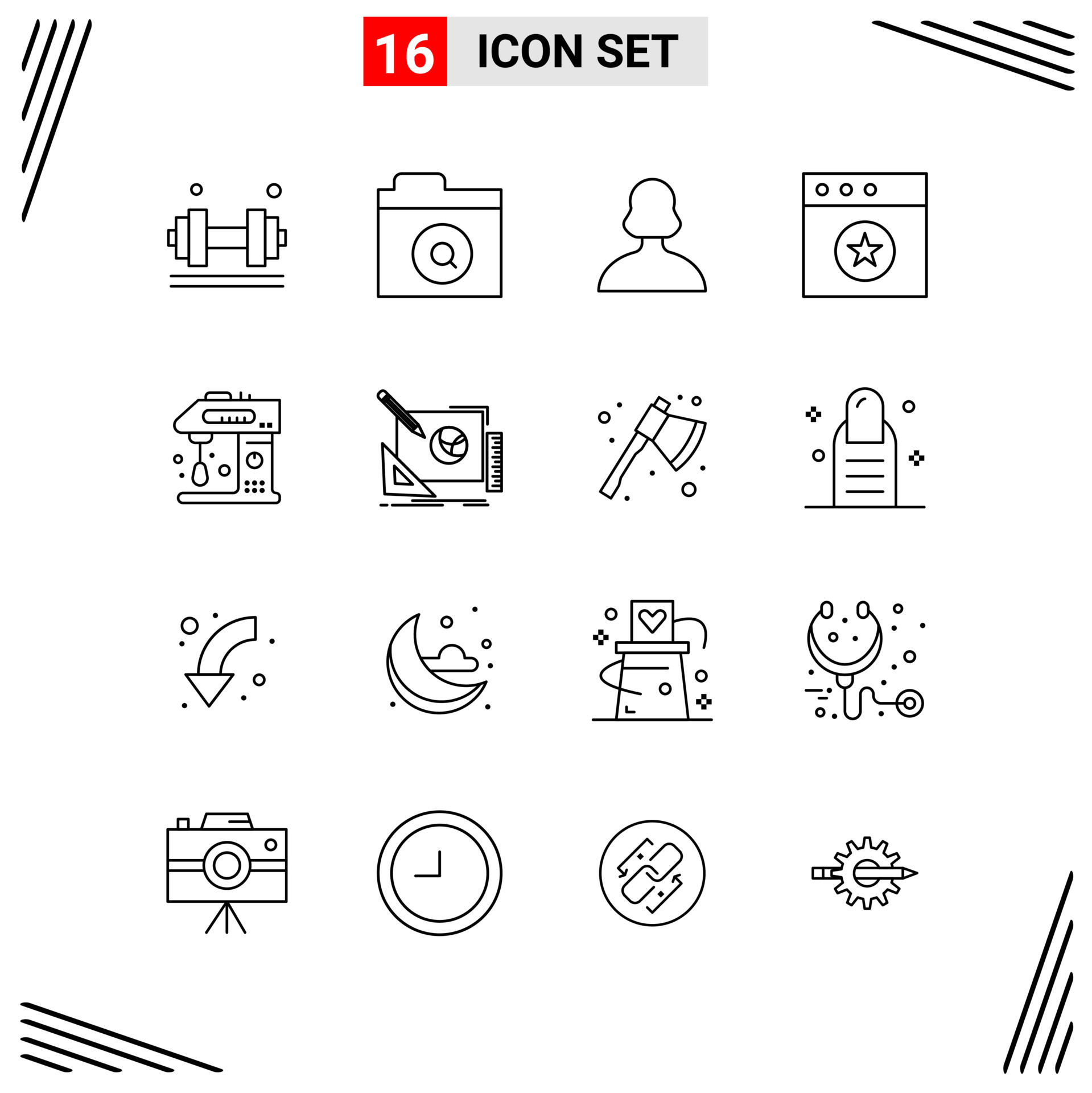 16 Icons Line Style Grid Based Creative Outline Symbols for Website ... 16 Icons Line Style Grid Based Creative Outline Symbols for Website ...
