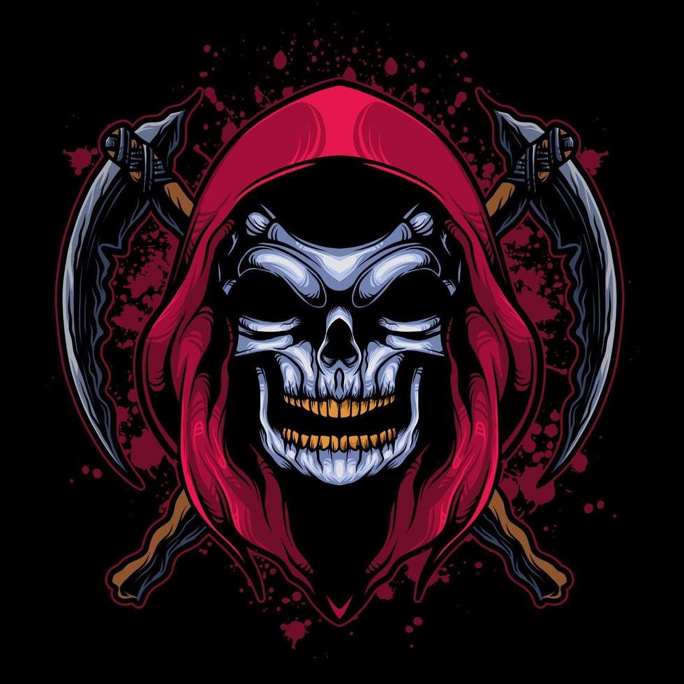 grim reaper head vector illustration with combination of crossed scythe ... grim reaper head vector illustration with combination of crossed scythe ...