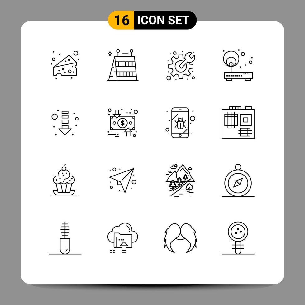 16 User Interface Outline Pack of modern Signs and Symbols of direction ...