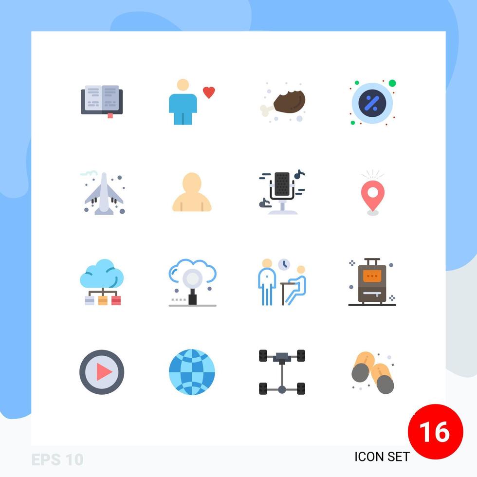 User Interface Pack Of 16 Basic Flat Colors Of Airplane Piece Chicken Percent Discount Editable