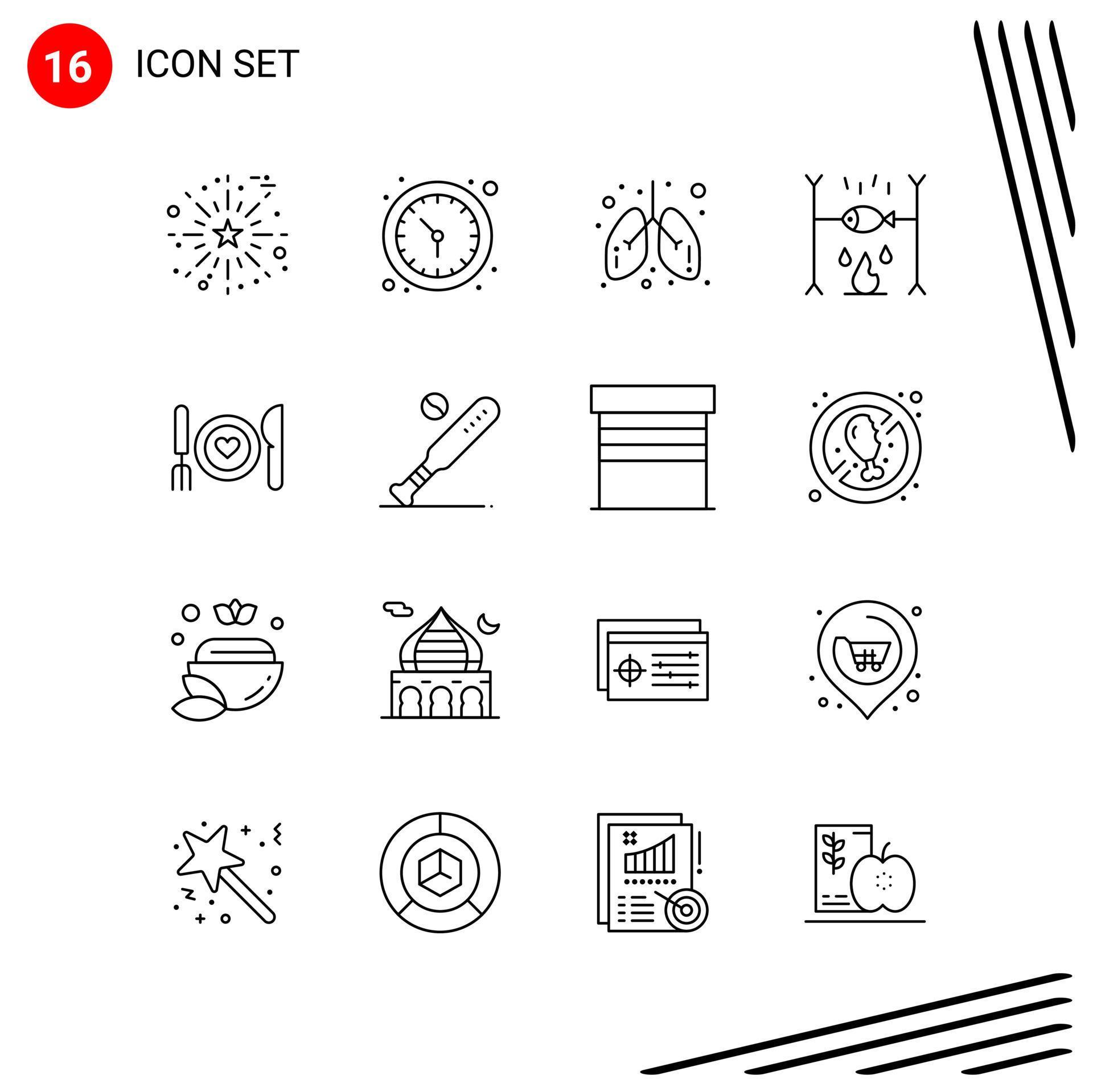Collection of 16 Vector Icons in Line style Pixle Perfect Outline ...
