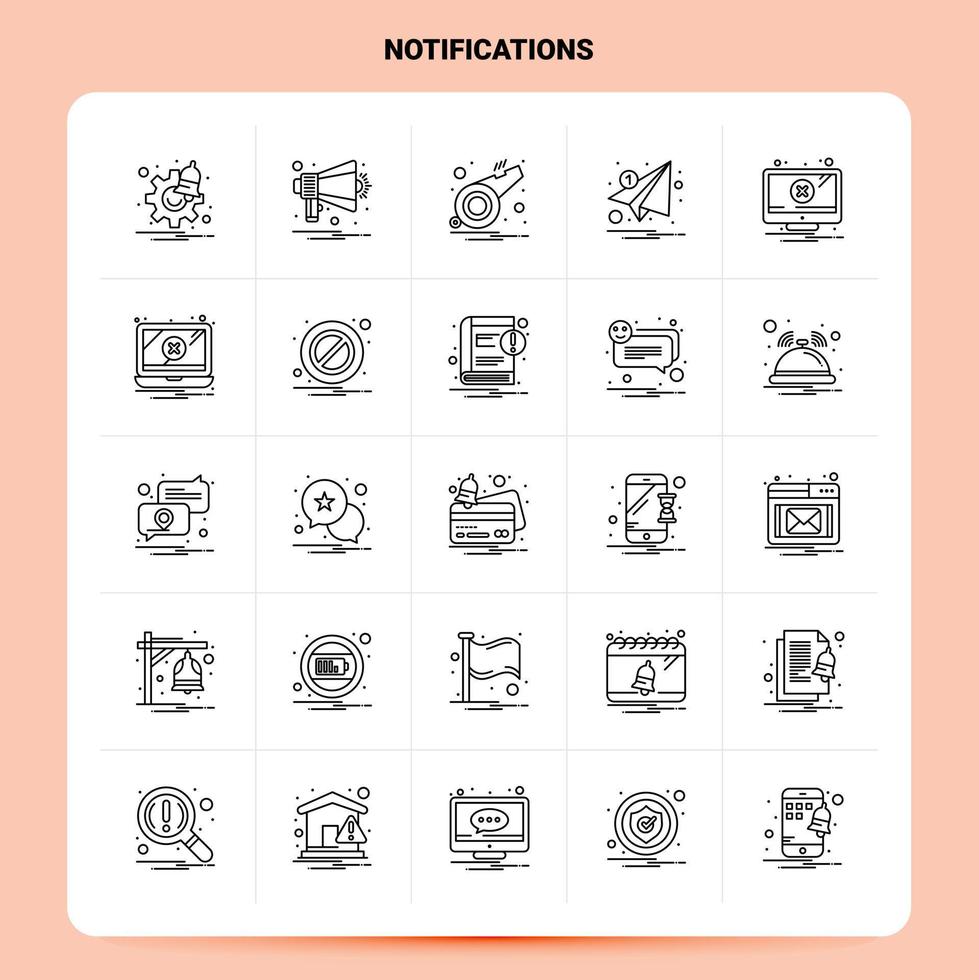 Outline 25 Notifications Icon Set Vector Line Style Design Black Icons Set Linear Pictogram Pack