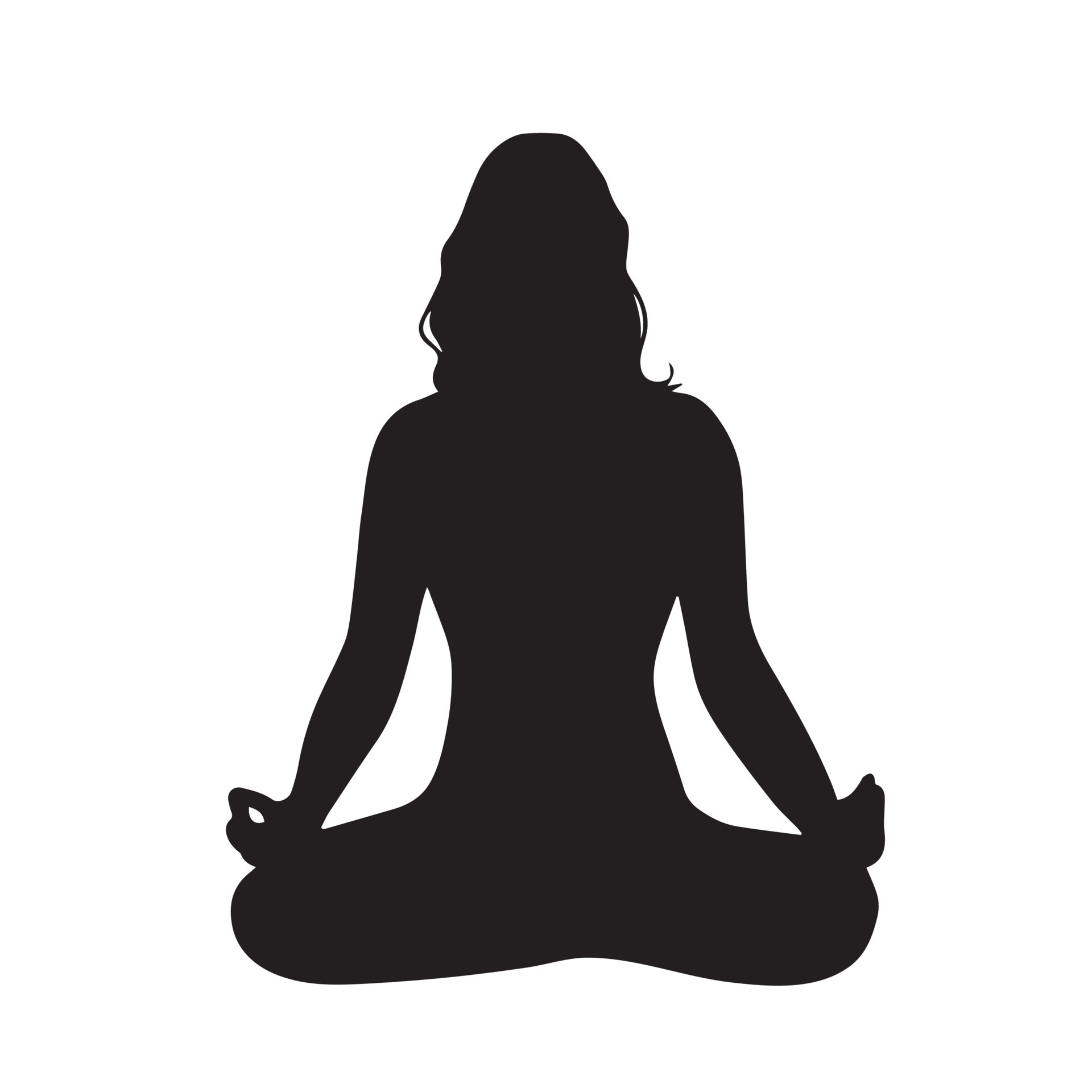 Adult Women With Curly Long Hair With Sitting Yoga Pose Vector Icon