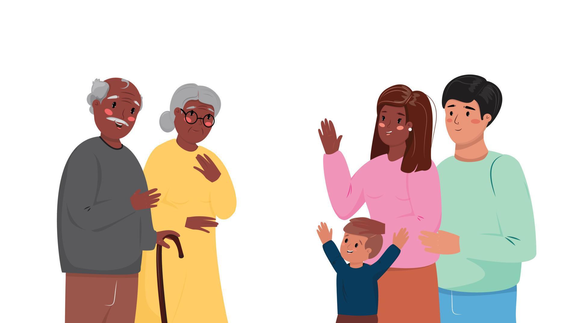 Illustration of multinational grandparents, children and grandchild. Love, family, diversity ...
