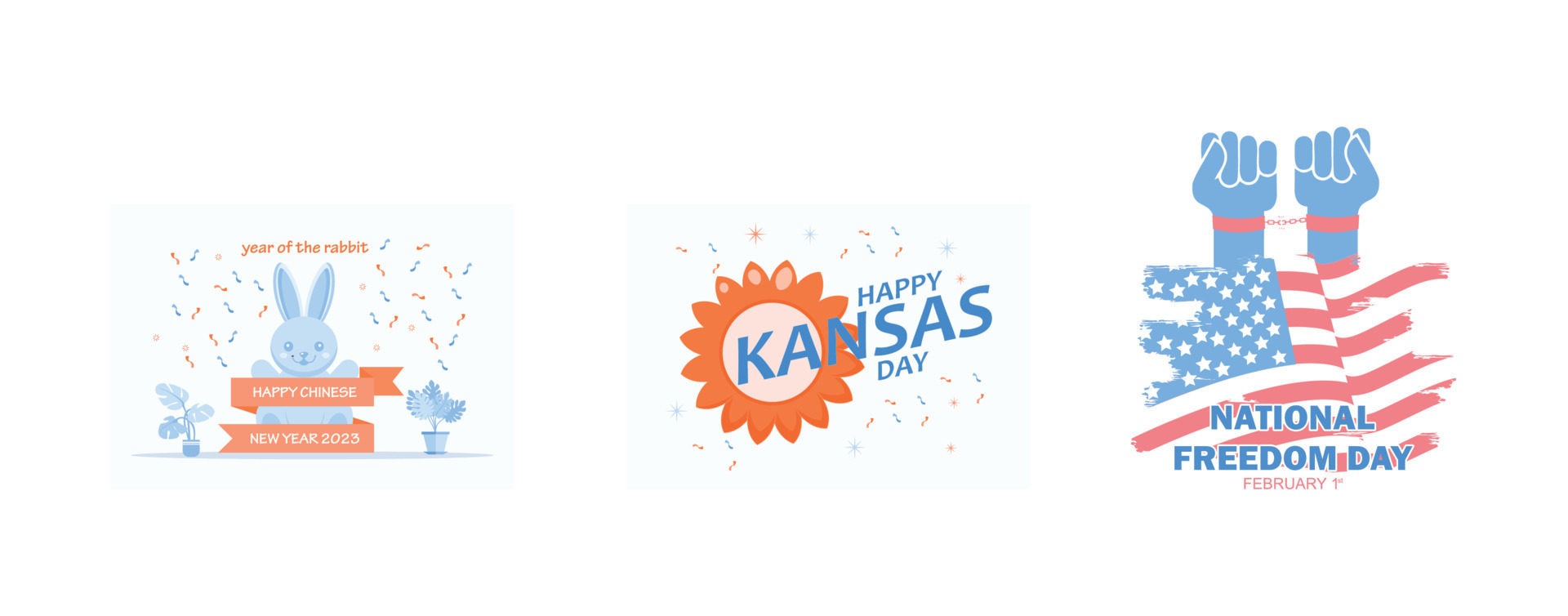 Chinese New Year 2023, Kansas Day, National freedom day, set flat ... Chinese New Year 2023, Kansas Day, National freedom day, set flat ...