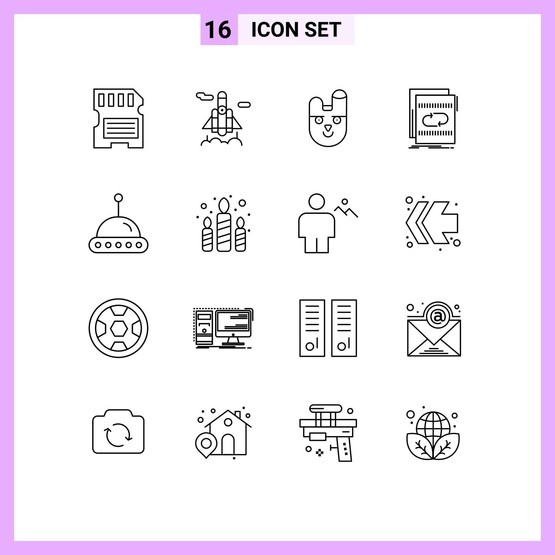 Set of 16 Vector Outlines on Grid for space sound bunny mix file Editable Vector Design Elements ...