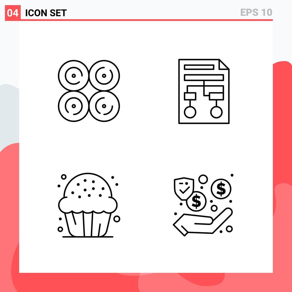 Collection Of 4 Vector Icons In Line Style Modern Outline Symbols For Web And Mobile Line Icon
