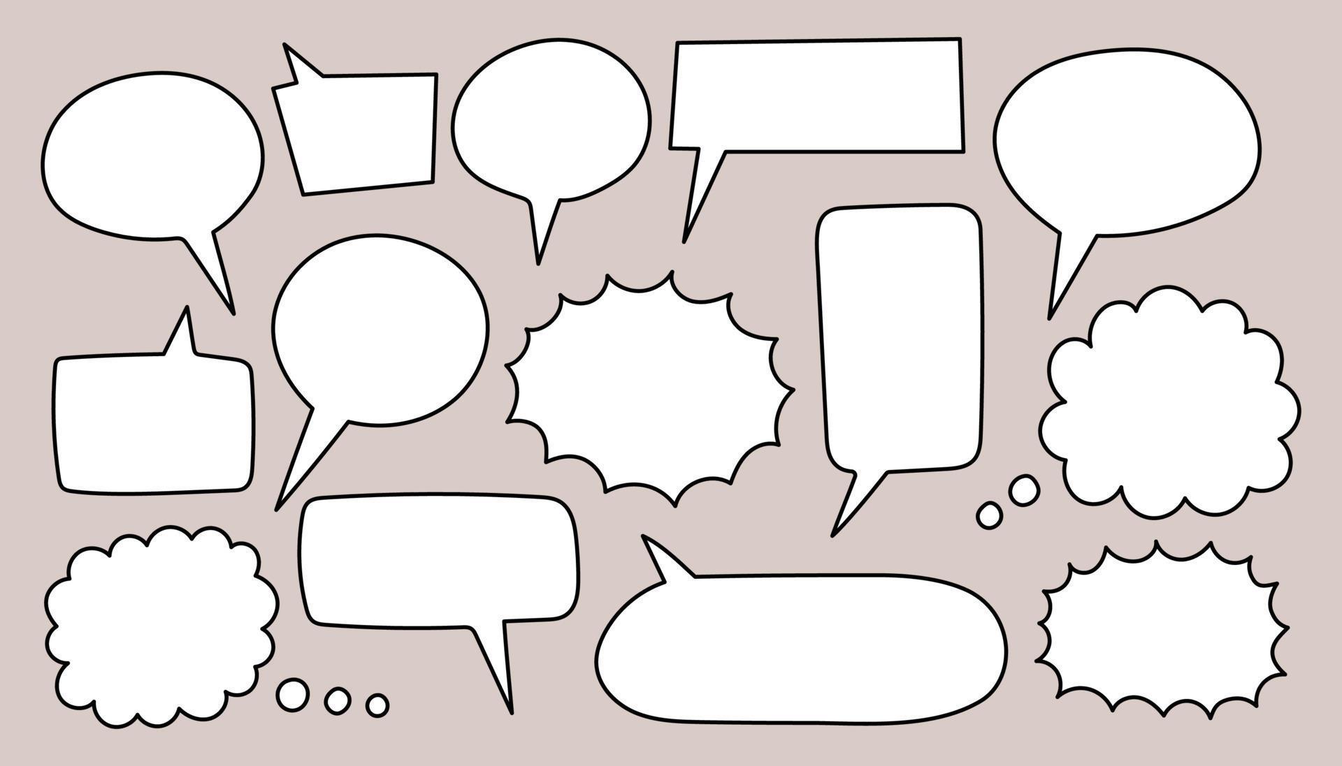 Set of speak bubble text, chatting box, message box outline cartoon ...