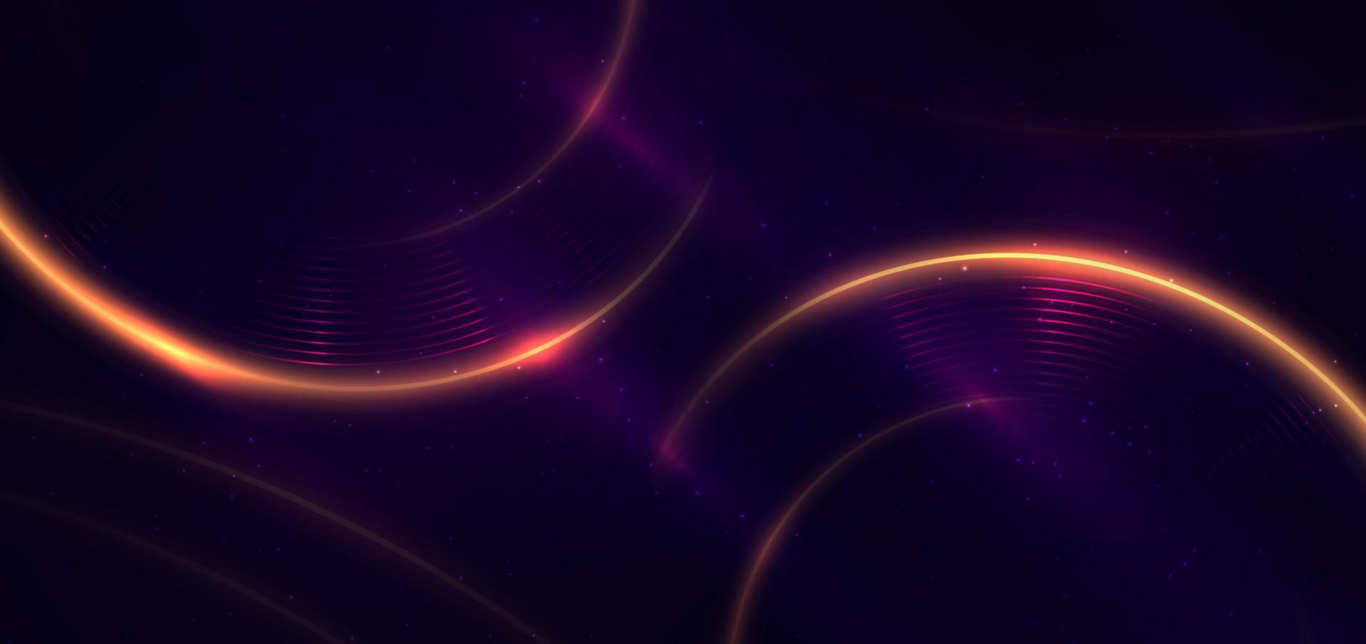 Abstract glowing gold curved lines on dark blue background with lighting effect and sparkle with ...